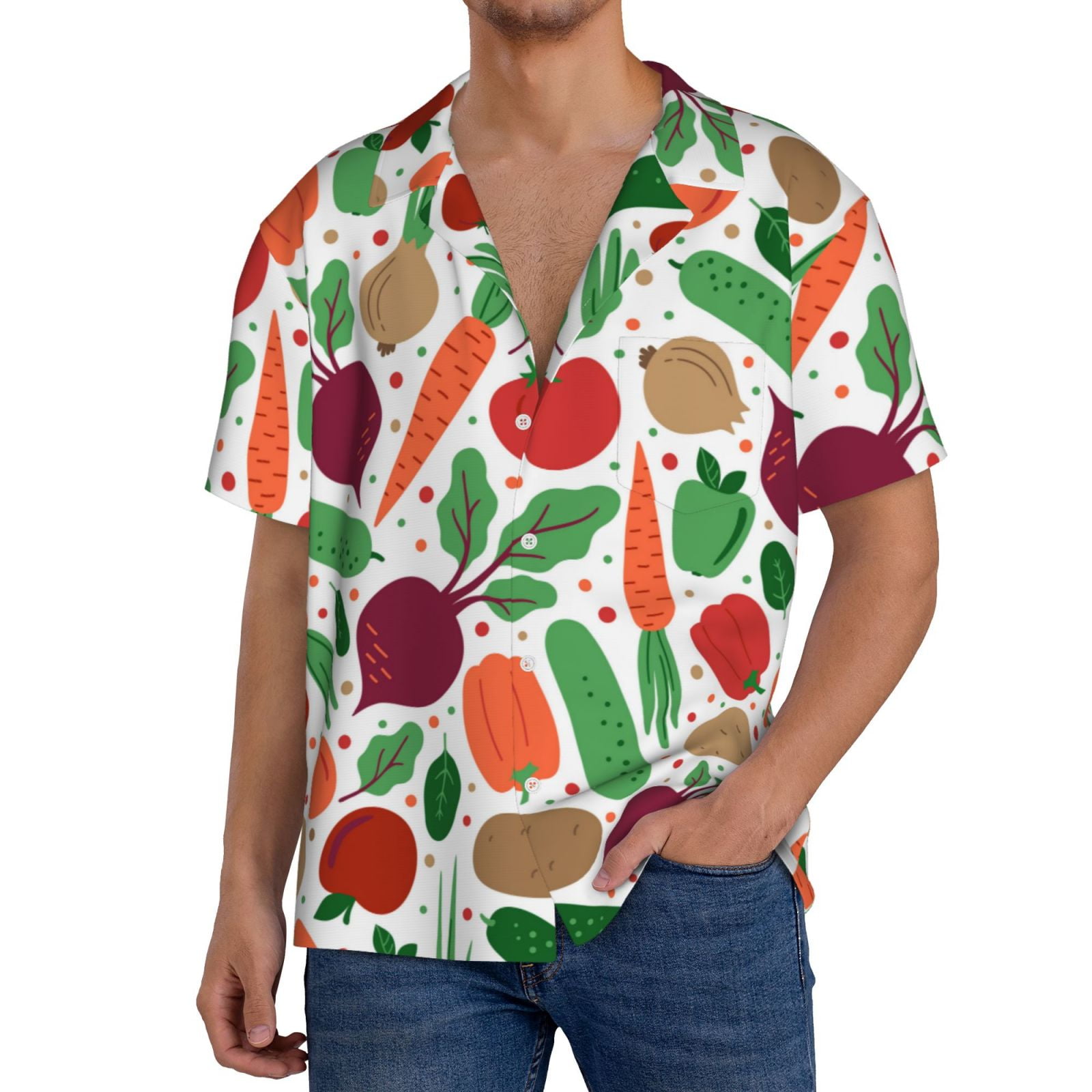 Fuzoiu Vegetables Print Men's Casual Short,Men's Short Sleeve Shirt ...