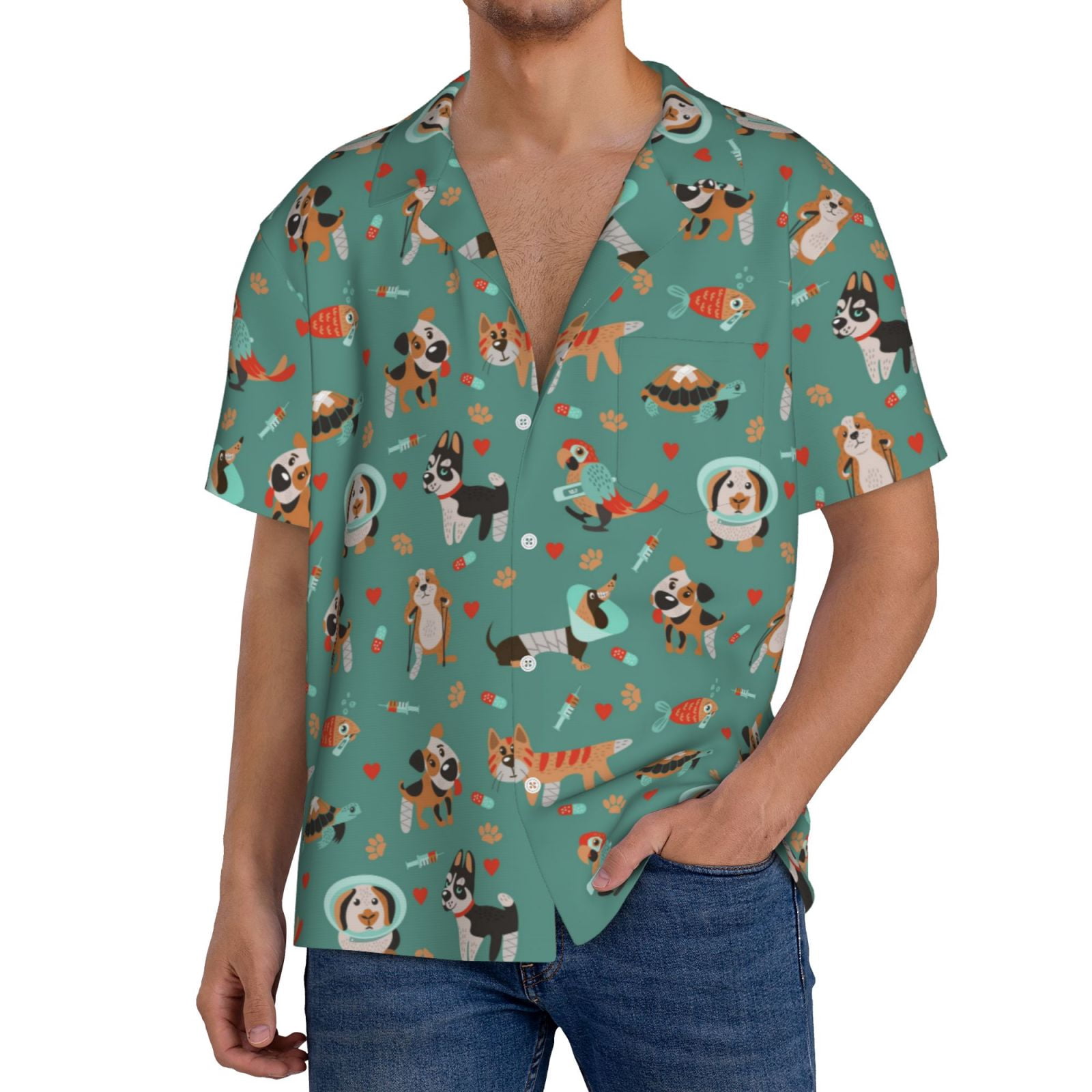 Fuzoiu Veterinary Clinics Print Men's Casual Short,Men's Short Sleeve ...