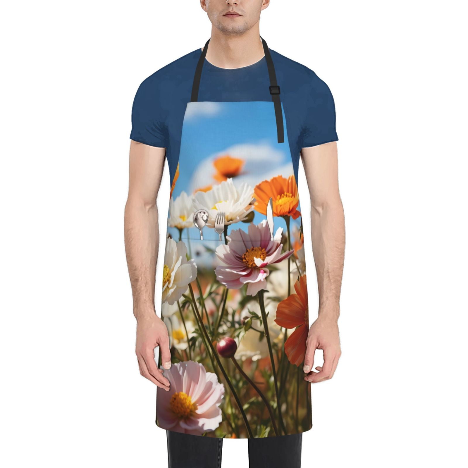 Fuzoiu Vibrant Field Of Blossoms Print Adjustable Waterproof Apron with ...
