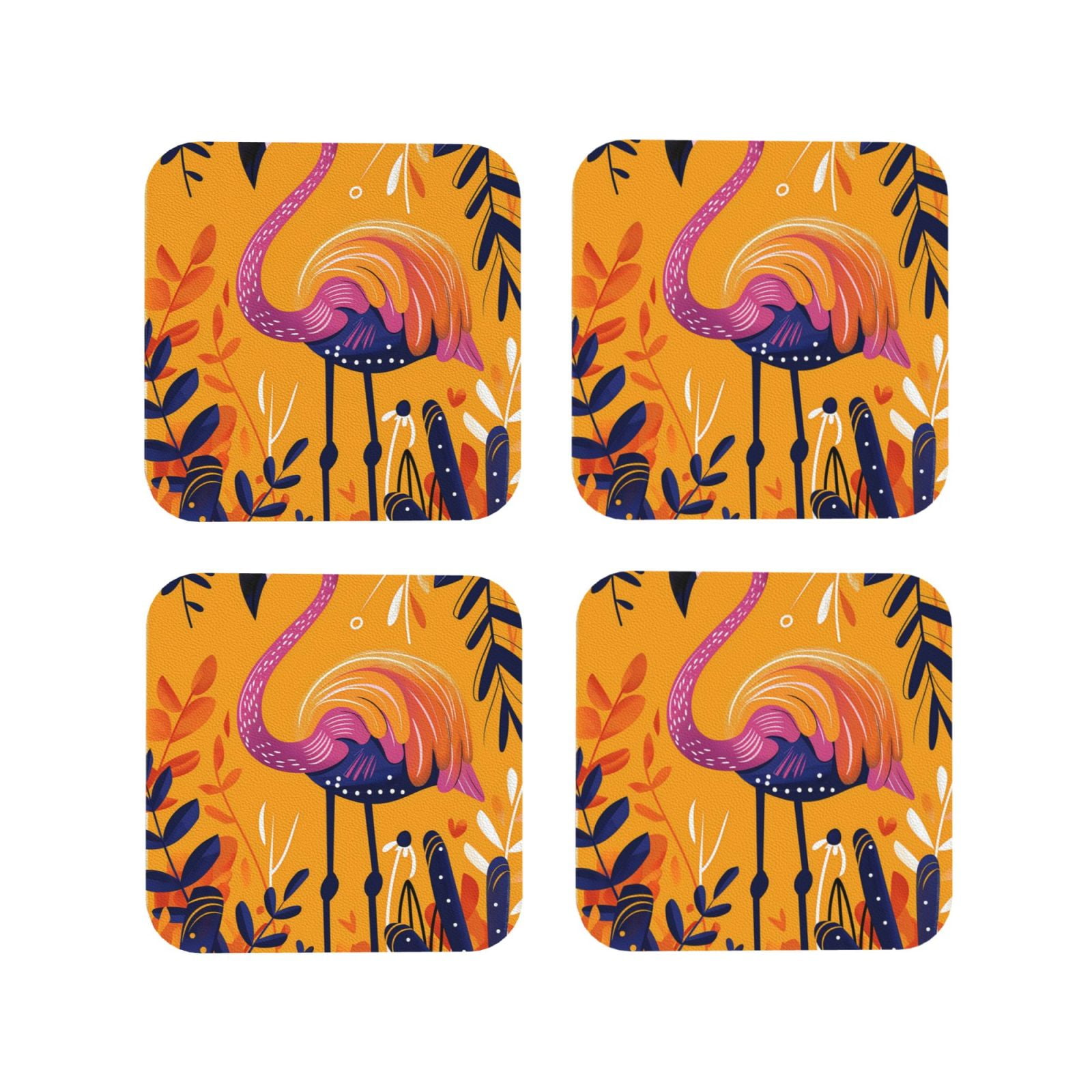Fuzoiu Vibrant Flamingo Illustration Print Leather Coasters Set,Drink ...