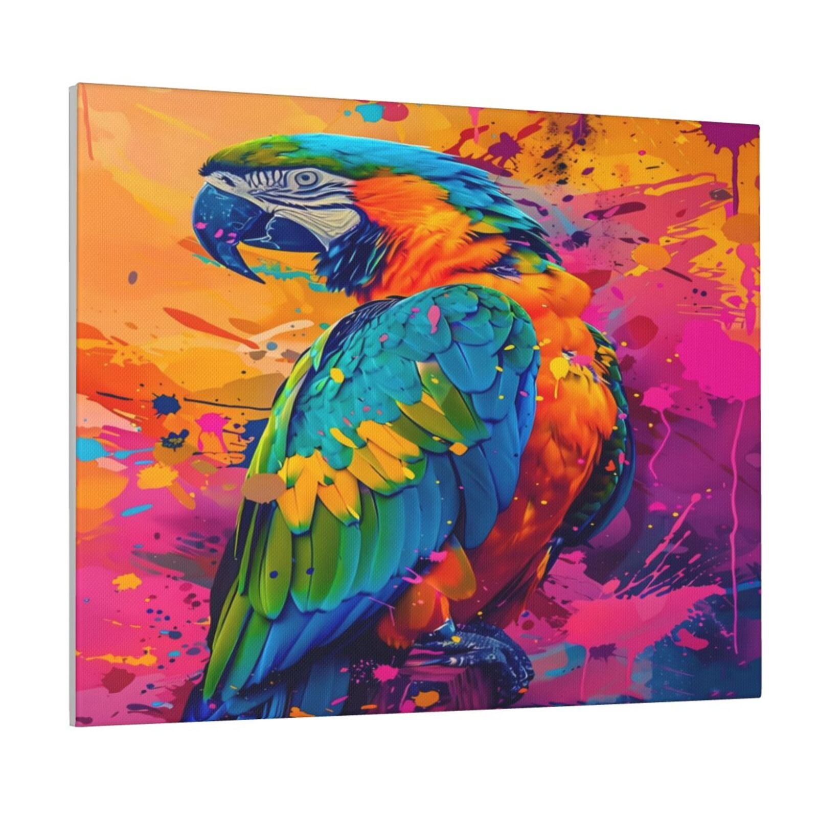 Fuzoiu Vibrant Parrot Splash Art Print Canvas Wall Art for Bathrooms ...