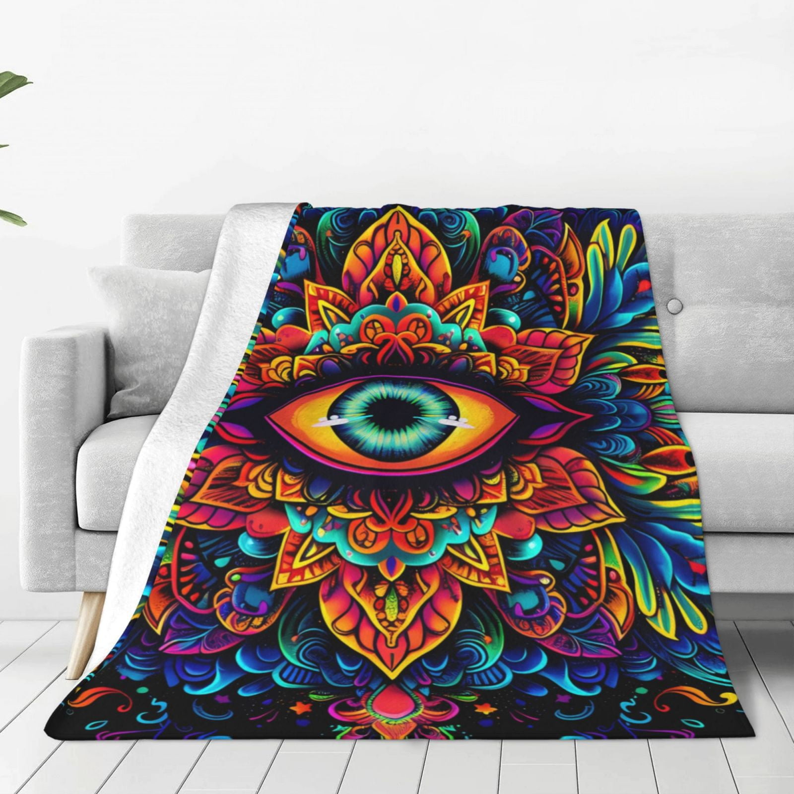 Fuzoiu Vibrant Psychedelic Eye Print Ultra-Soft Micro Fleece Blanket ...