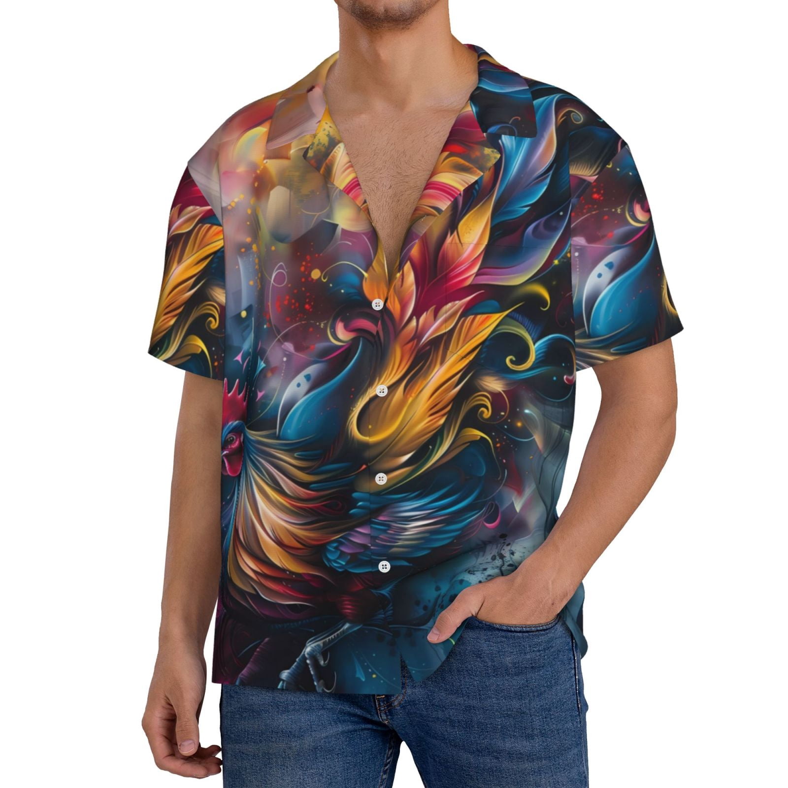 Fuzoiu Vibrant Rooster Painting Print Men's Casual Short,Men's Short ...