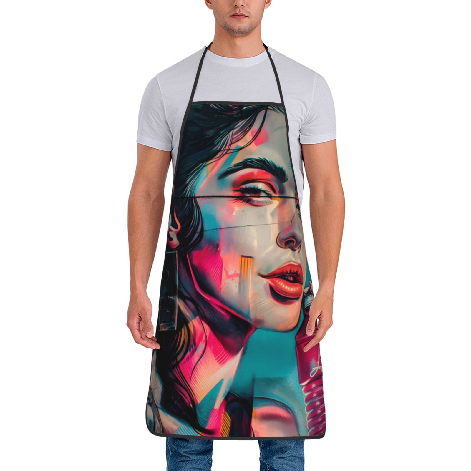 Fuzoiu Vibrant Street Art Portrait Print Waterproof Apron, Kitchen ...