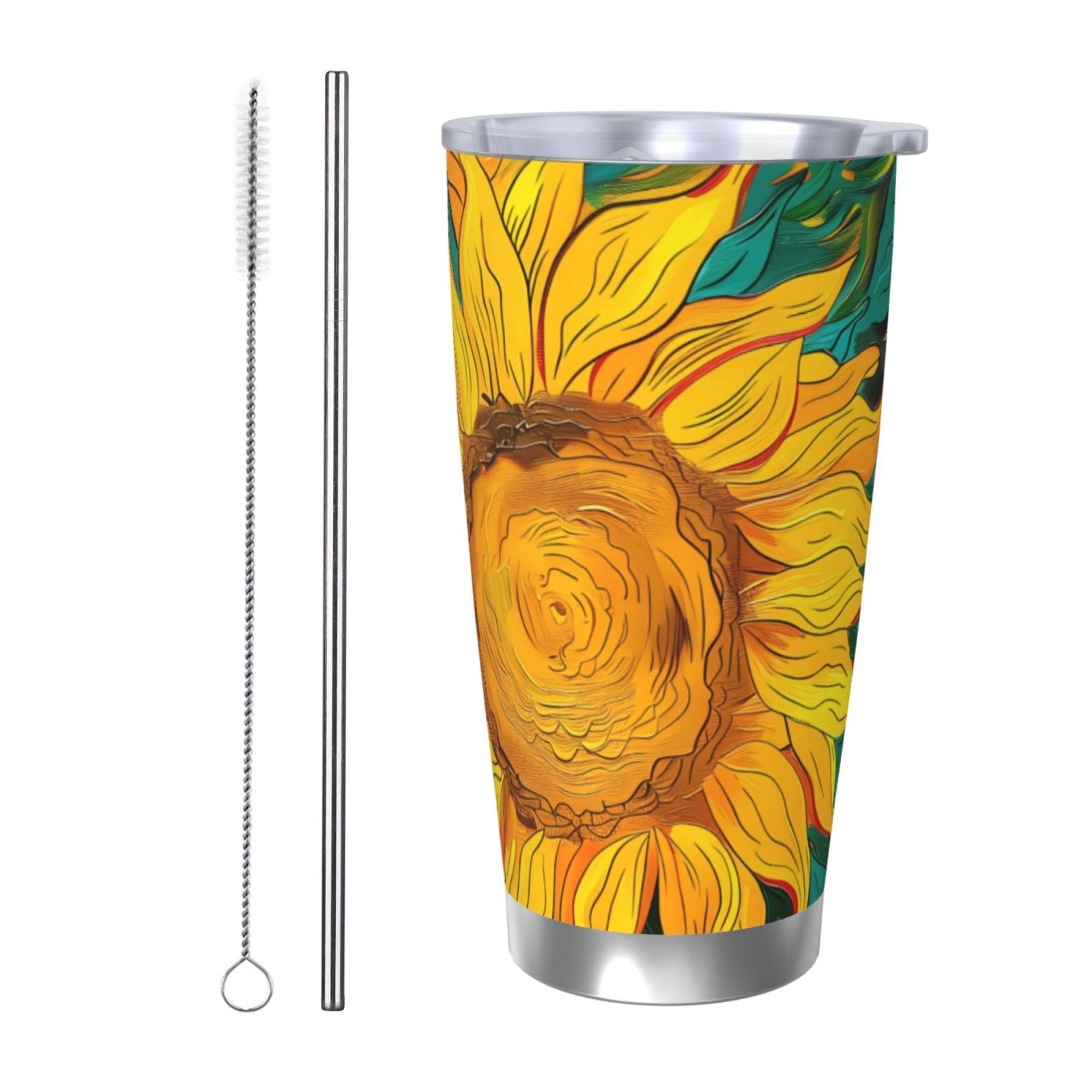 Fuzoiu Vibrant Sunflower Painting Print 20oz Tumbler, Stainless Steel ...