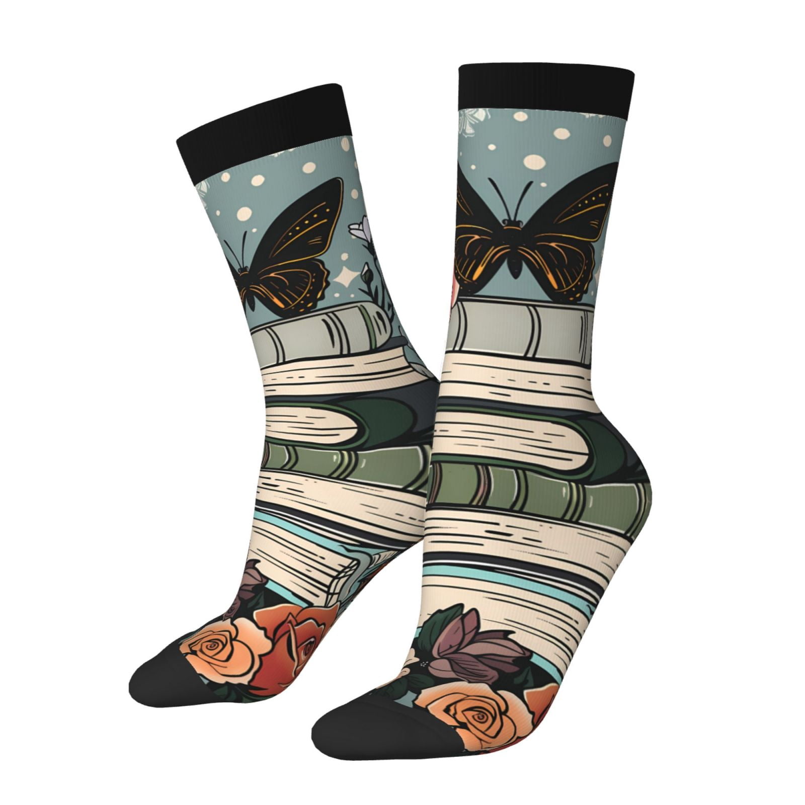 Fuzoiu Vintage Art Butterfly Flower Print Athletic Crew Socks for Men ...