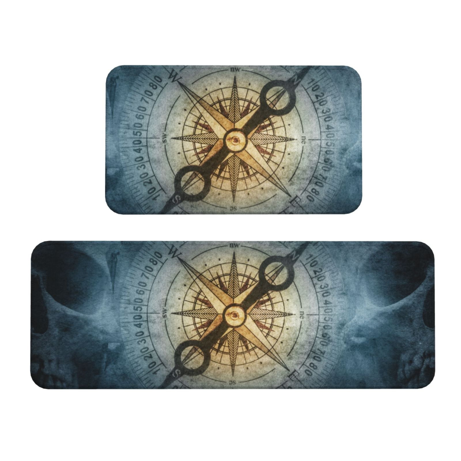 Fuzoiu Vintage Compass Print Kitchen Floor Mat 2 Sets,Kitchen Rugs and ...