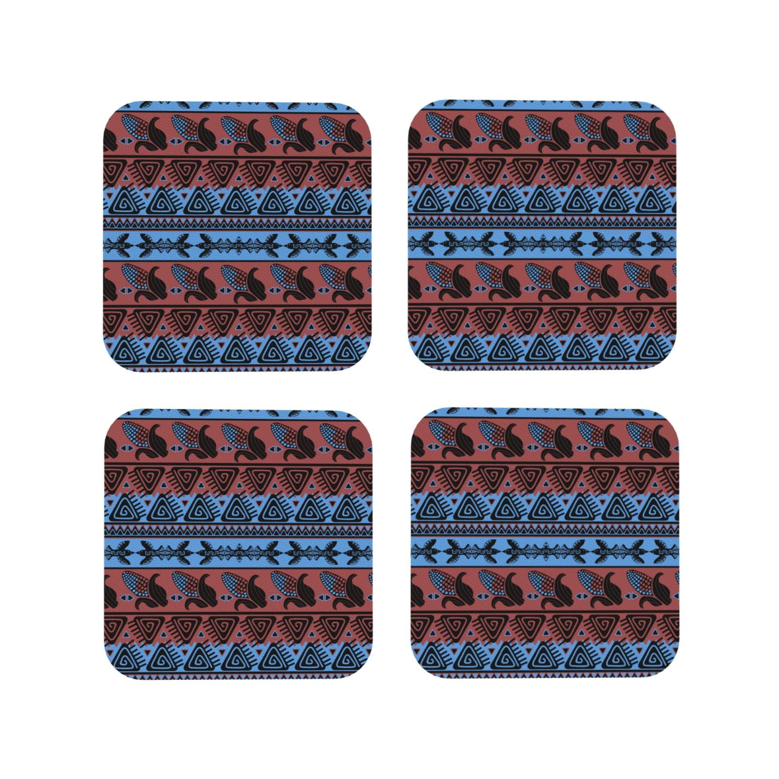 Fuzoiu Vintage Corn Pattern in Red Blue Print Leather Coasters Set ...