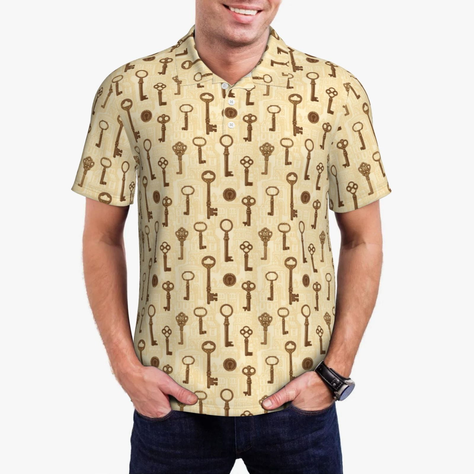 Fuzoiu Vintage Keys Print Men's Polo Shirts Short Sleeve,Golf Shirts ...