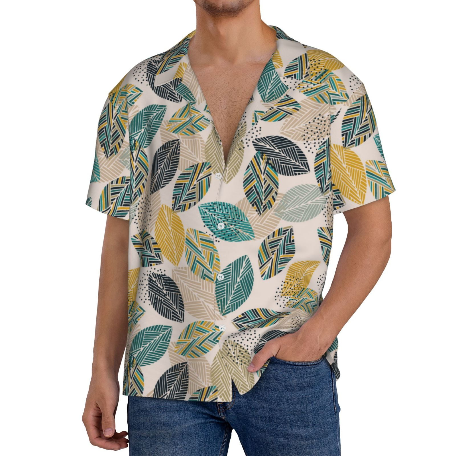 Fuzoiu Vintage Leaves Print Men's Casual Short,Men's Short Sleeve Shirt ...