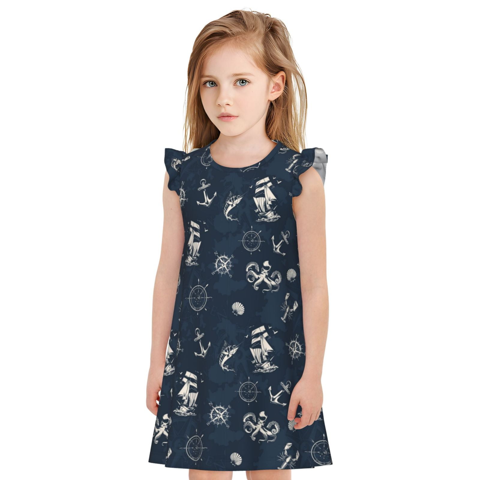 Fuzoiu Vintage Marine Print Girls' Nightgowns Pajamas Dress,Girls ...