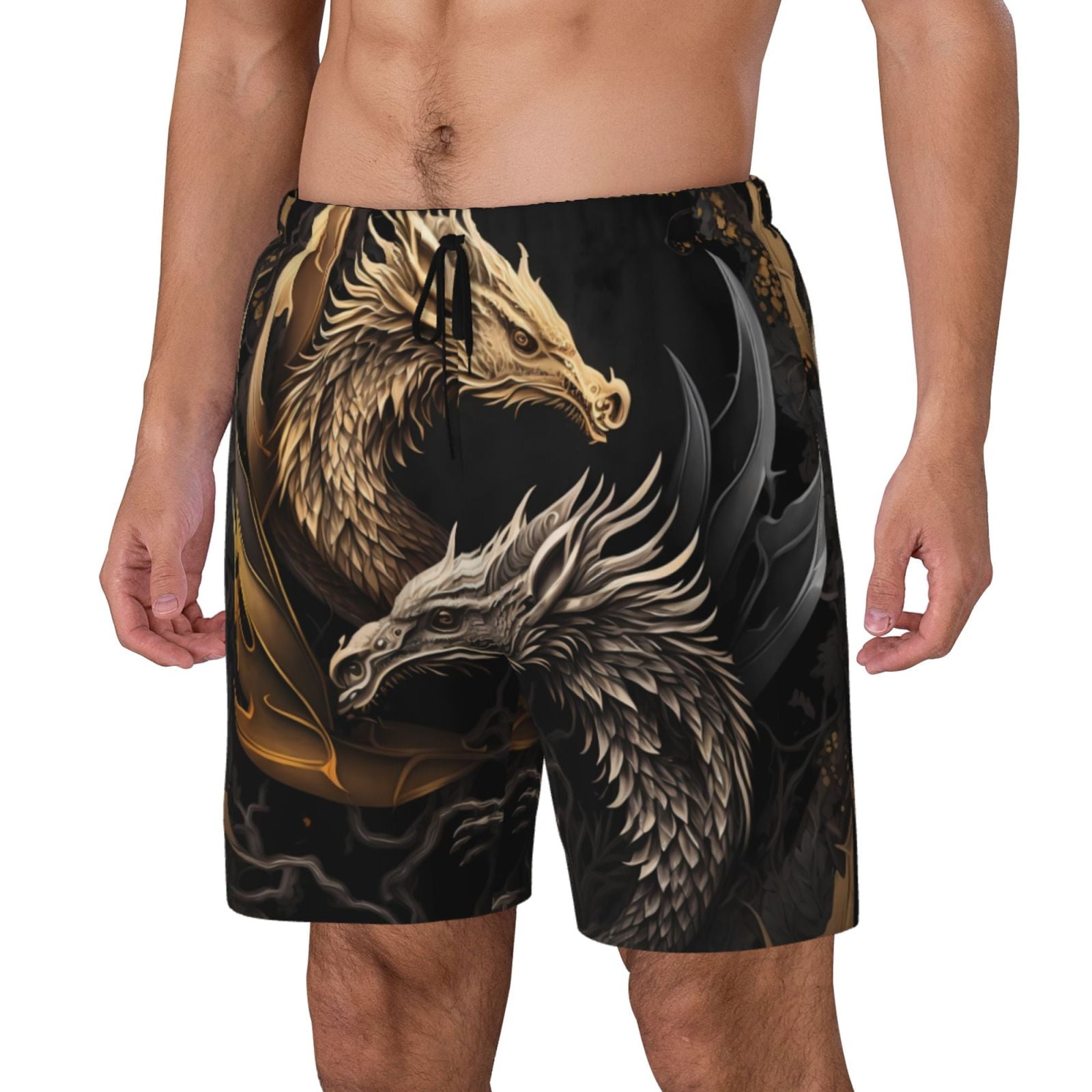 Fuzoiu Vintage Metal Dragon Print Men's Swim Shorts,Quick-Dry Double ...