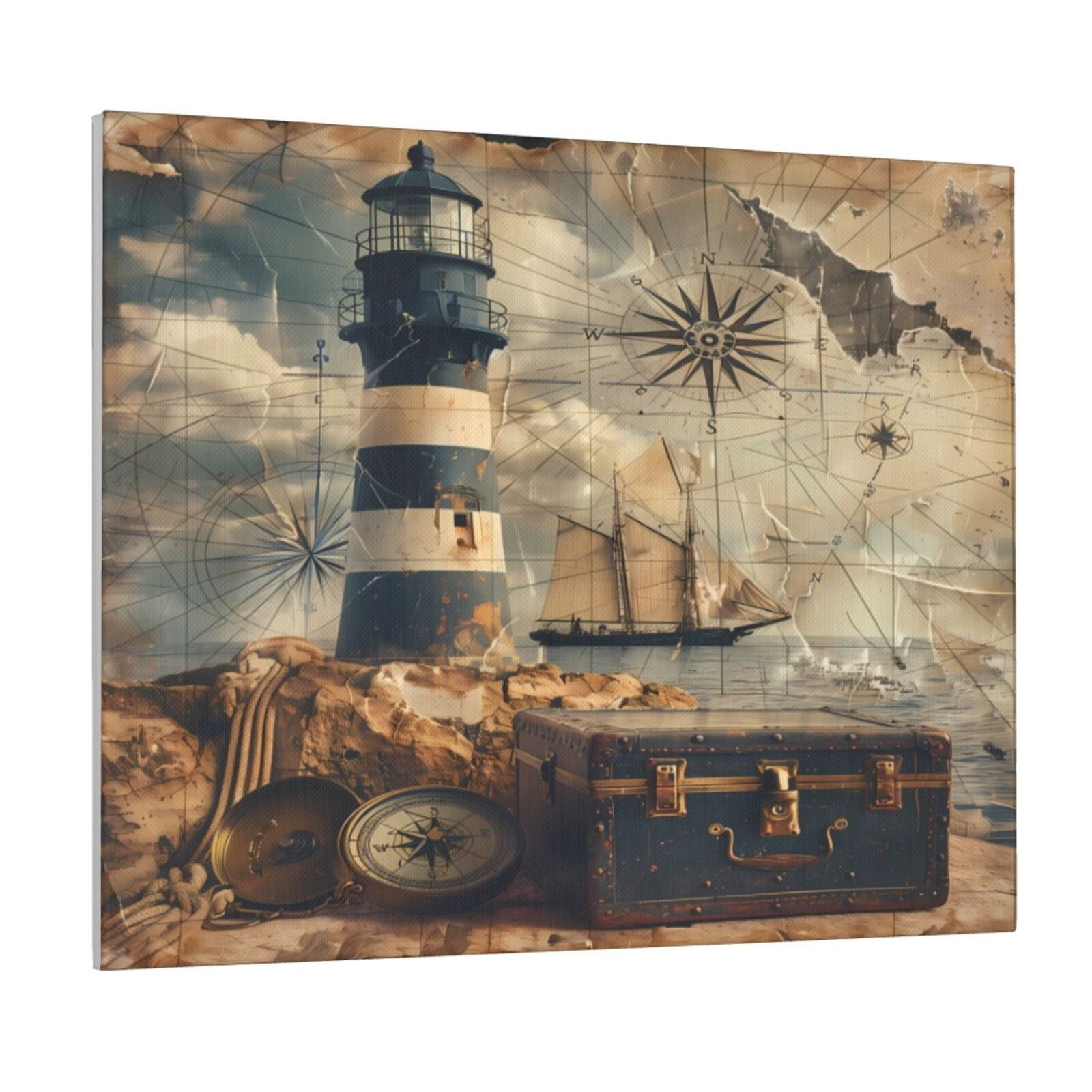 Fuzoiu Vintage Nautical Lighthouse Print Canvas Wall Art for Bathrooms ...