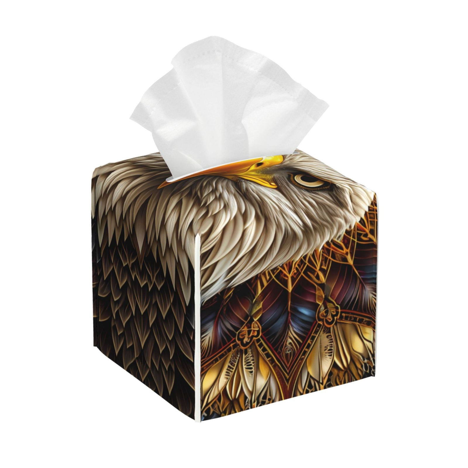 Fuzoiu Vintage Pattern Bald Eagle Print Tissue Box Cover Holder, Square ...