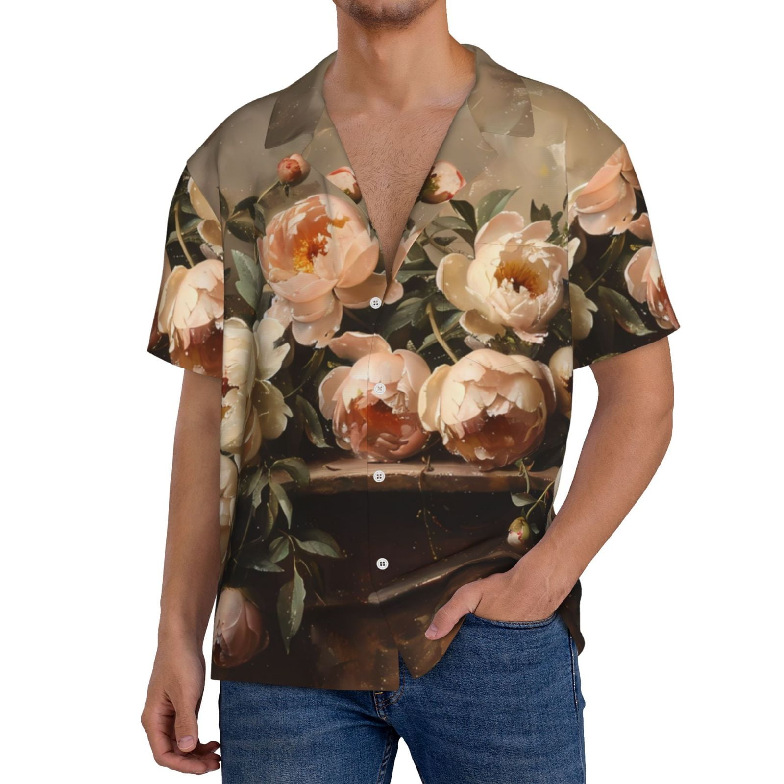 Fuzoiu Vintage Peonies Rustic Charm Print Men's Casual Short,Men's ...