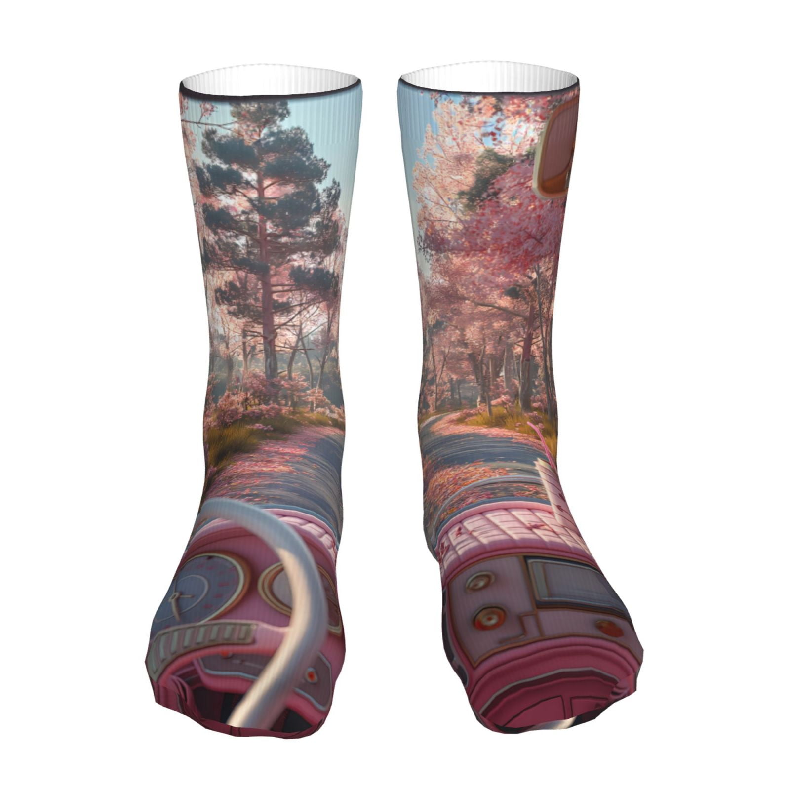 Fuzoiu Vintage Pink Drive View Print Crew Socks,Casual Athletic Gym ...