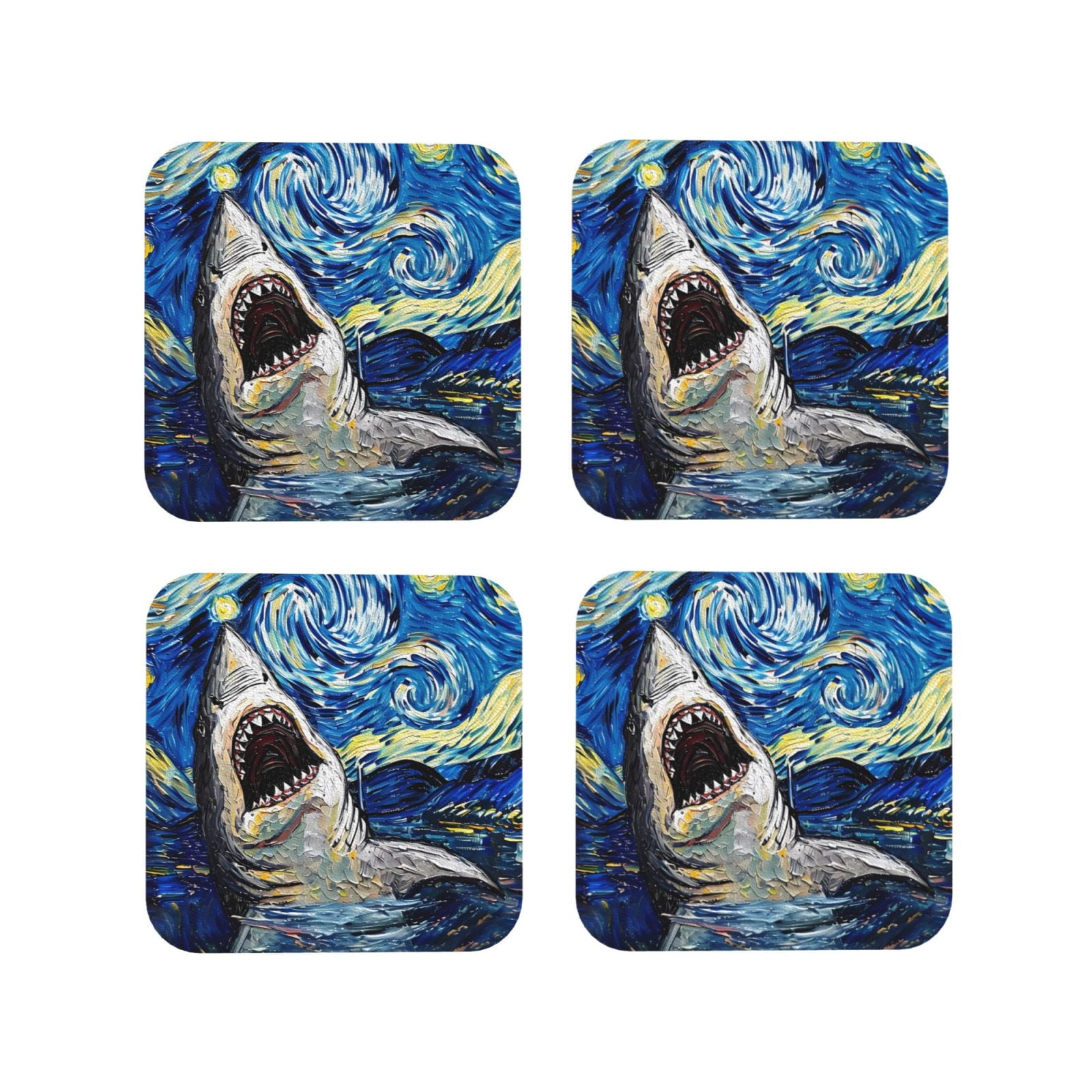 Fuzoiu Vintage Starry Sky Shark Print Leather Coasters Set,Drink ...