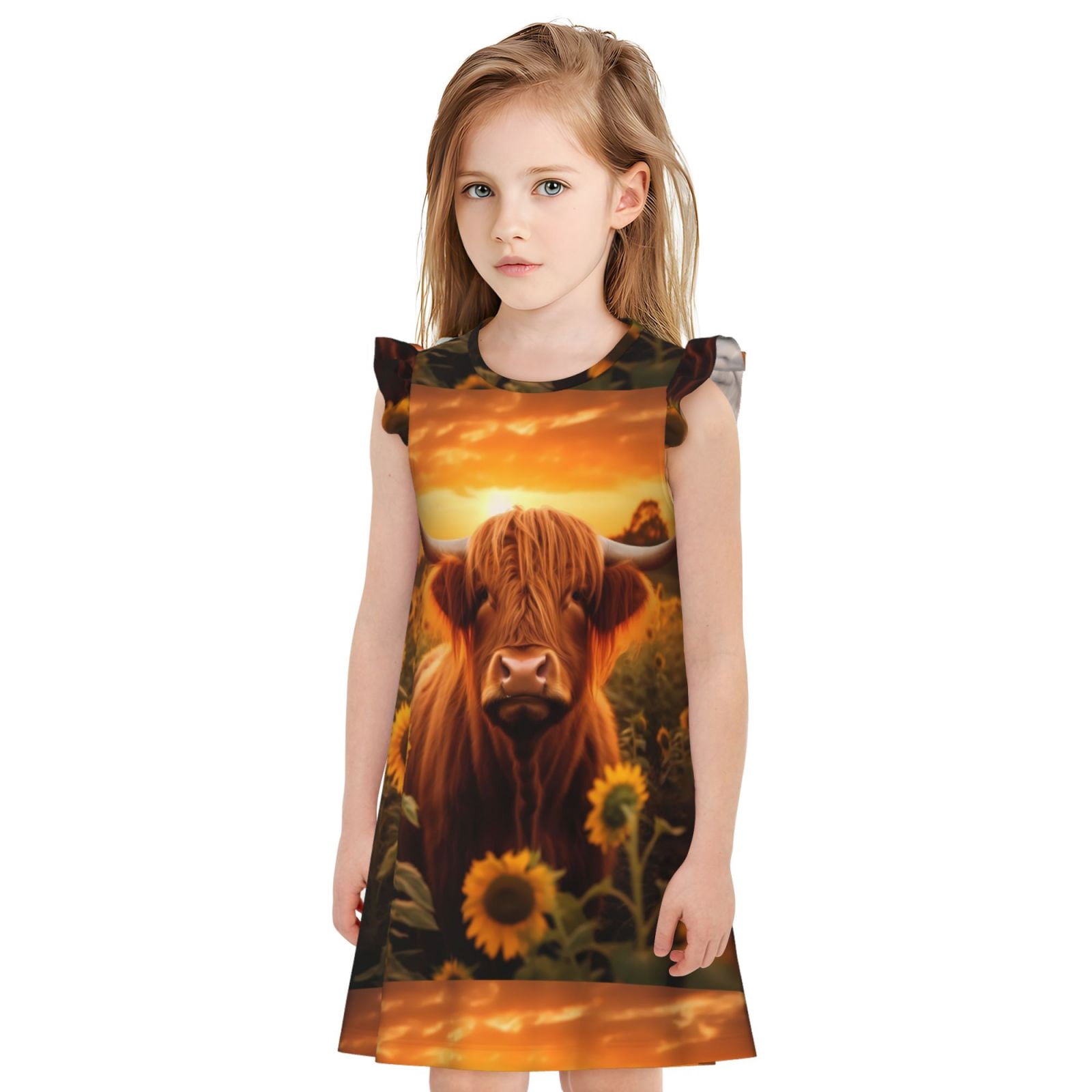 Fuzoiu Vintage Sunflower Cow B Print Girls' Nightgowns Pajamas Dress ...