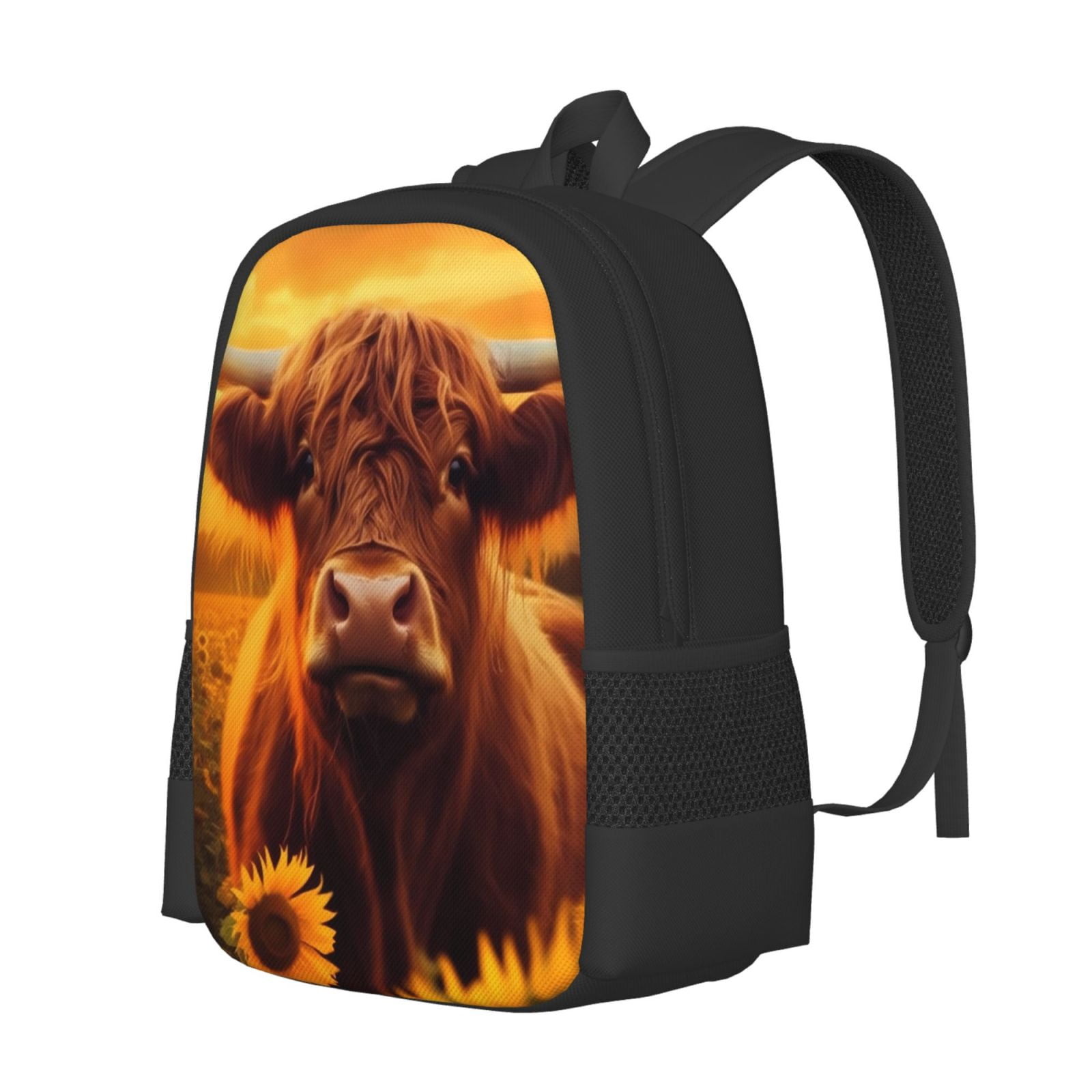 Fuzoiu Vintage Sunflower Cow A Print Large Capacity Backpack,Travel ...