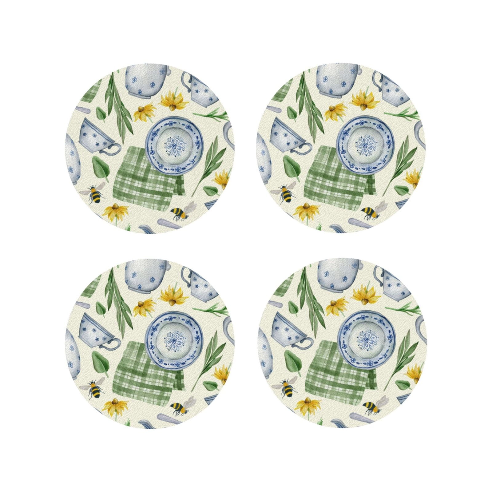 Fuzoiu Vintage Utensils Print Leather Coasters Set,Drink Coasters Set ...