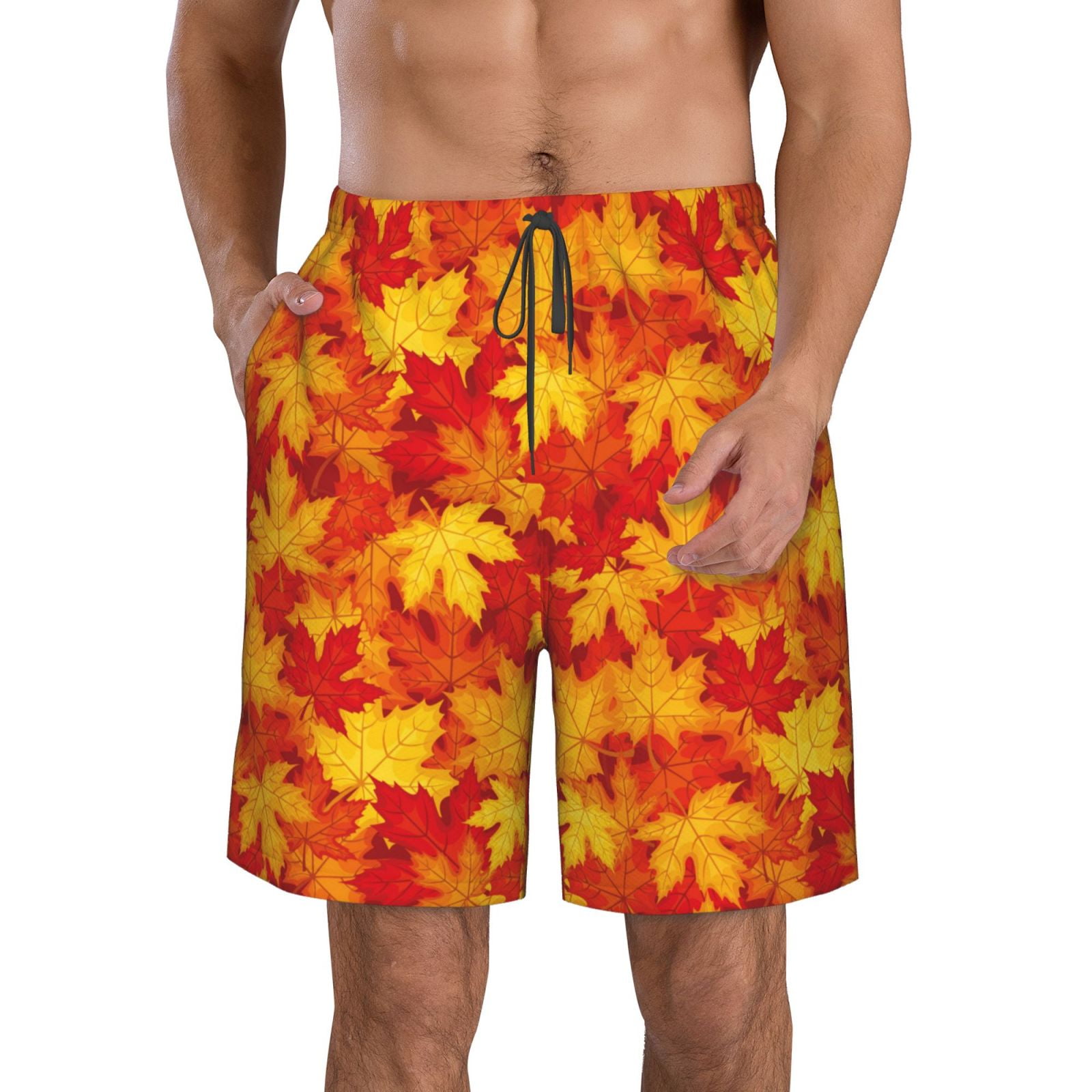 Fuzoiu Vintage maple leaves autumn Print Men's Beach Shorts,Men's Swim ...