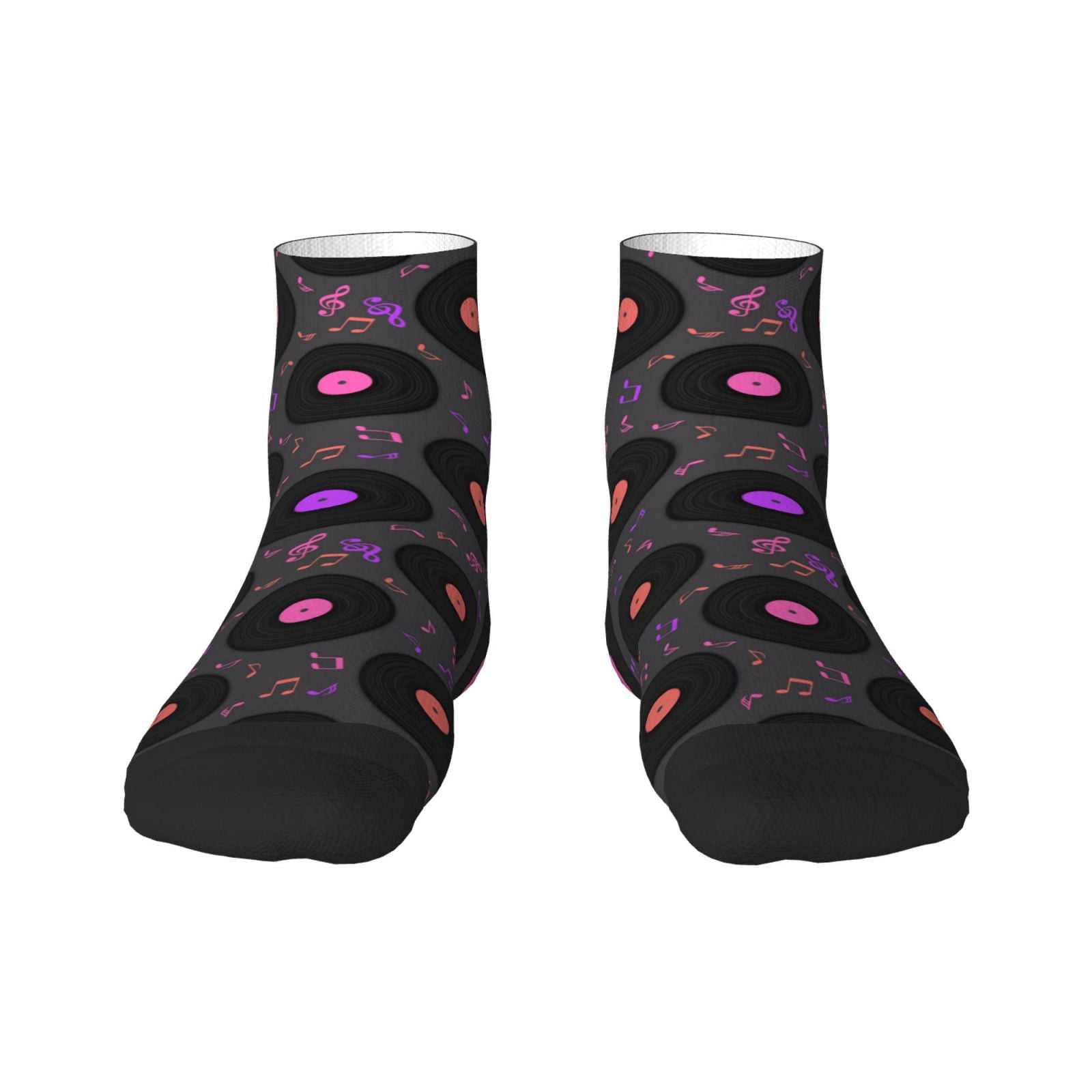 Fuzoiu Vinyl Records Musical Notes Print Adult Socks, Crew Moisture ...