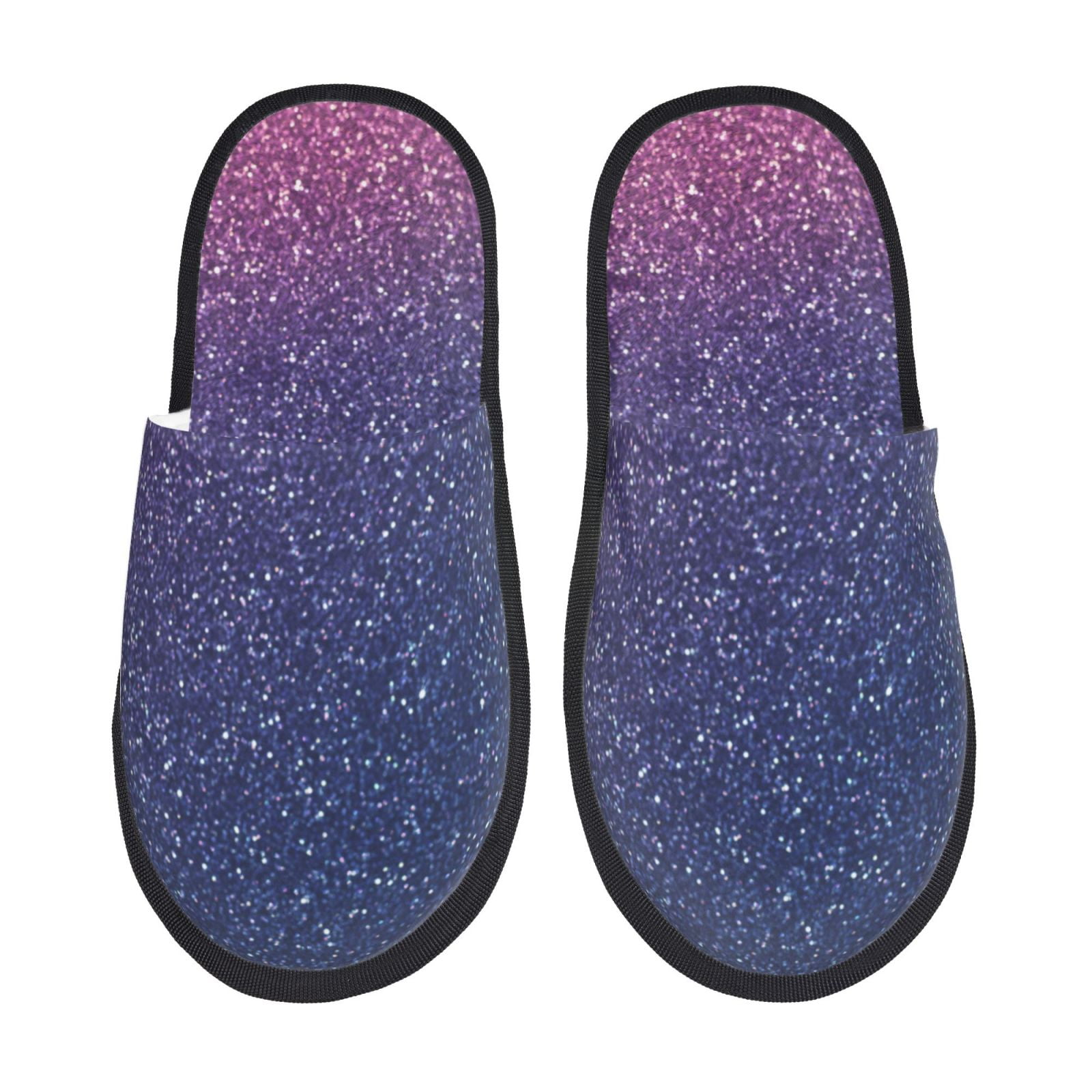 Fuzoiu Violet Glitter Print Unisex Furry Slippers,Plush Indoor Shoes ...