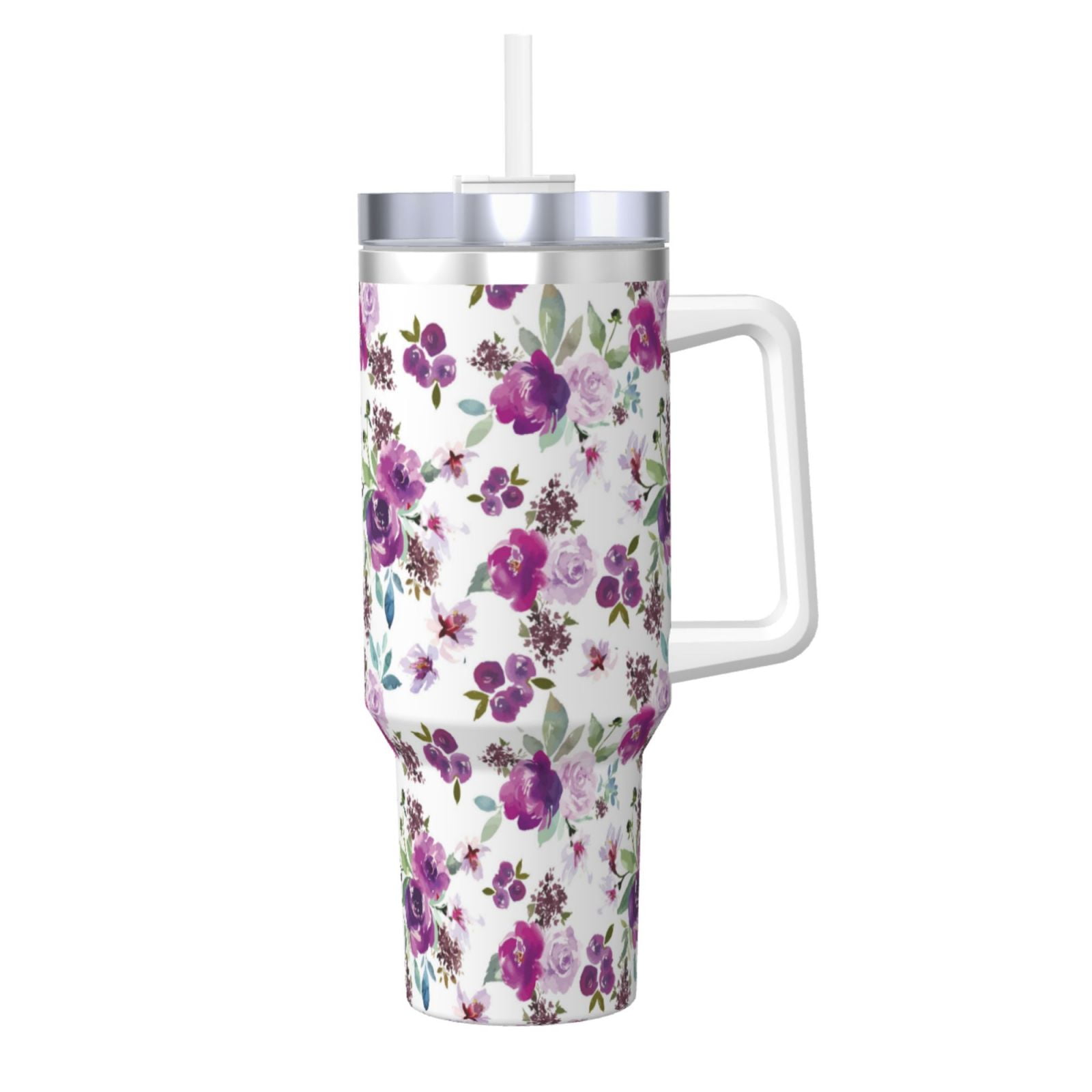 Fuzoiu Violets Flowers Print 40OZ Ice Bully Stainless Steel Insulated ...