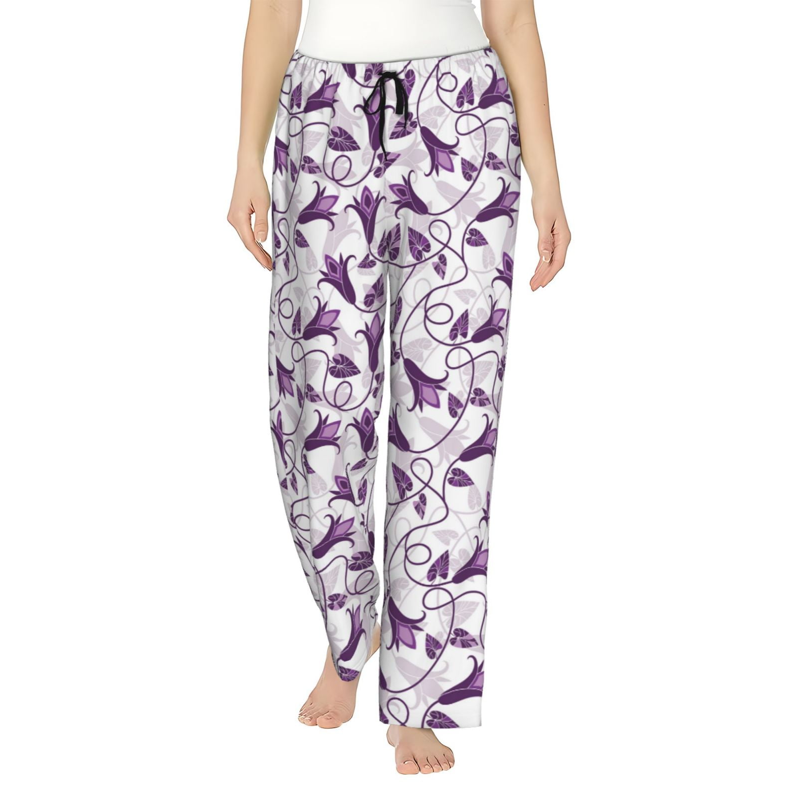 Fuzoiu Violets Flowers Print Women's Pajama Pants,Lounge Pants with ...