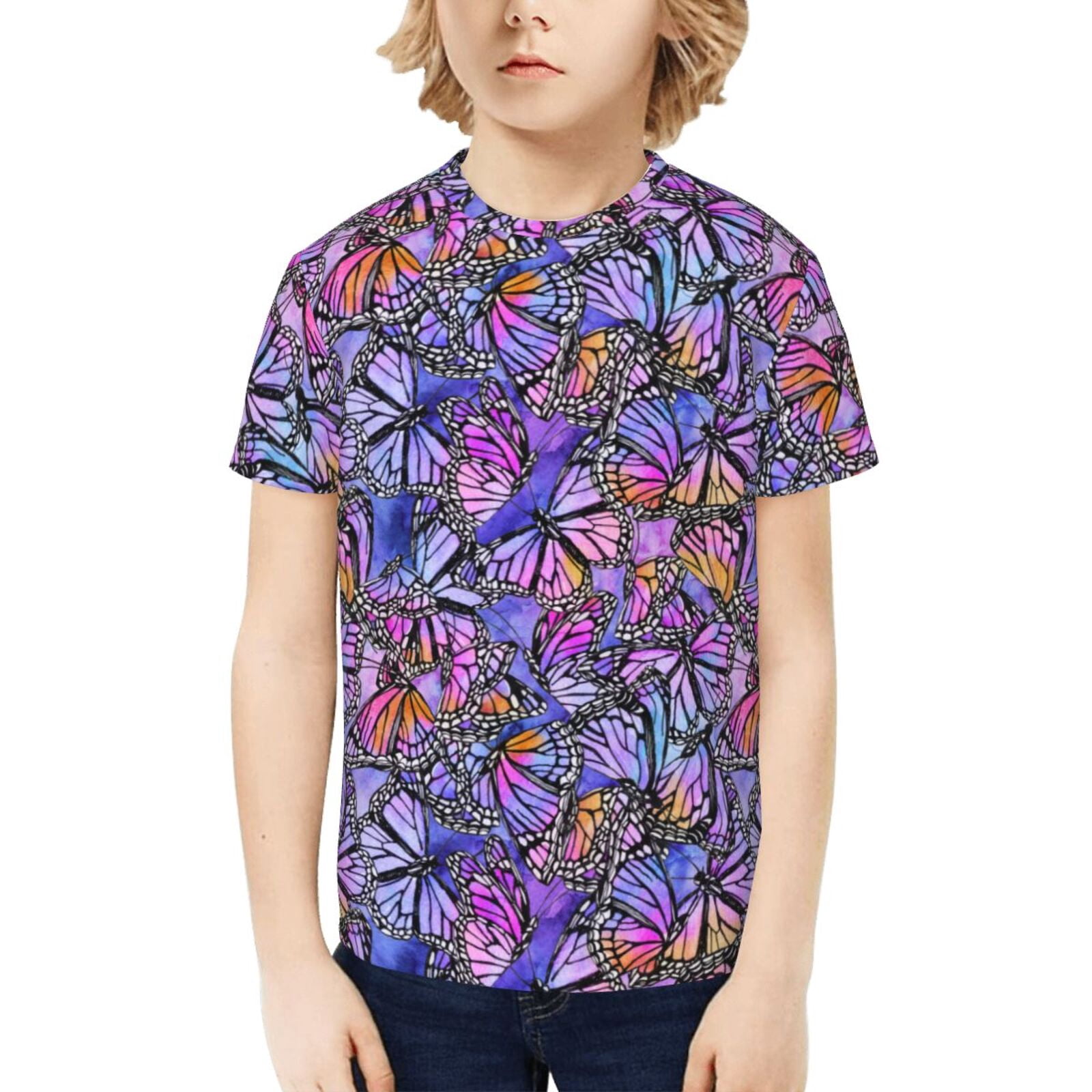 Fuzoiu Watercolor Butterflies Print Boys' Casual T-Shirt,Crewneck ...