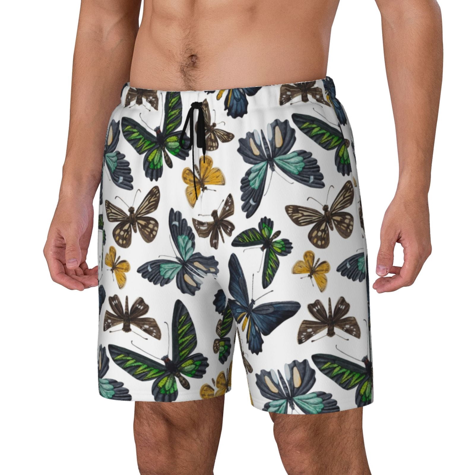 Fuzoiu Watercolor Butterflies Print Men's Swim Shorts,Quick-Dry Double ...