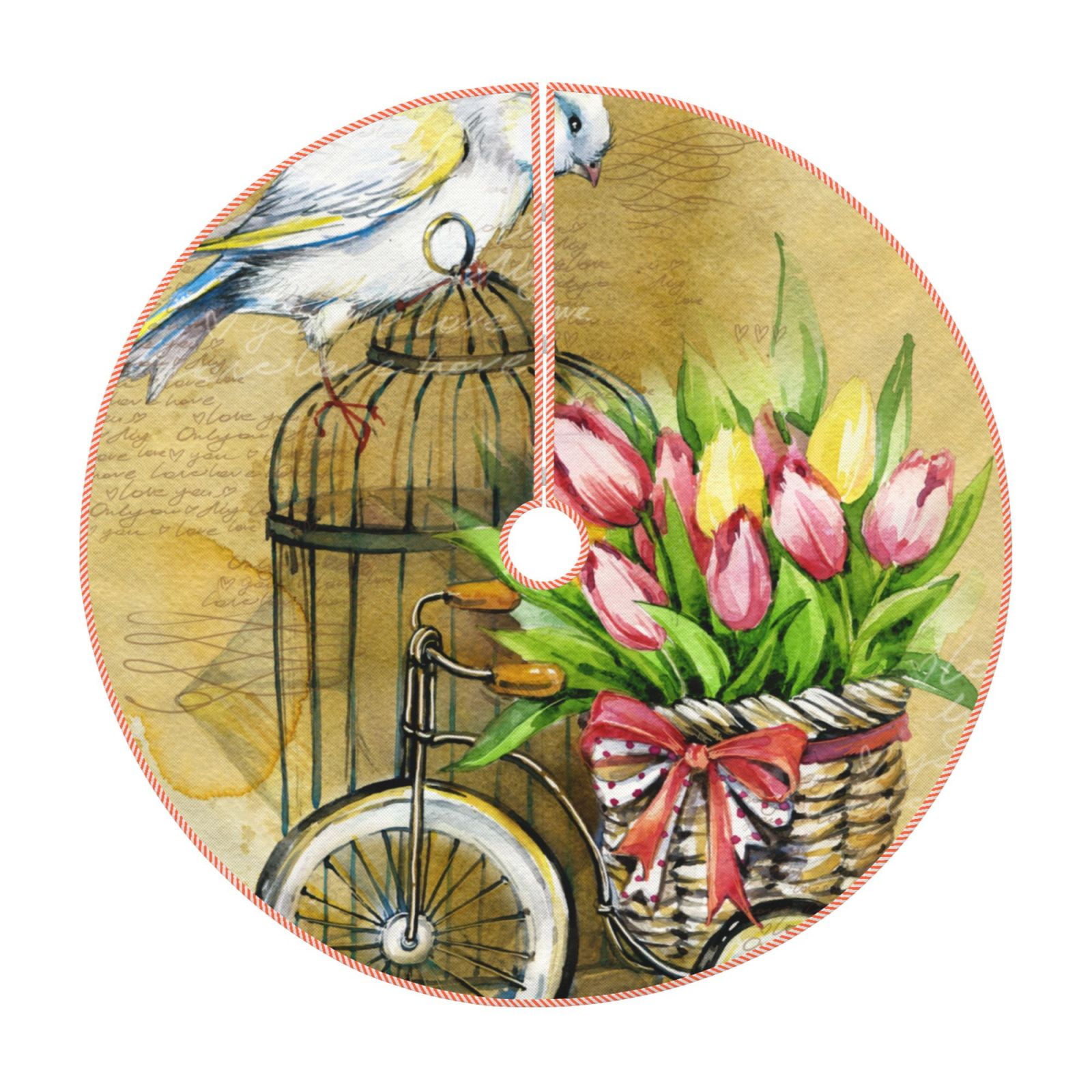 Fuzoiu Watercolor Canary Bird Print Christmas Tree Skirt,Xmas Christmas ...