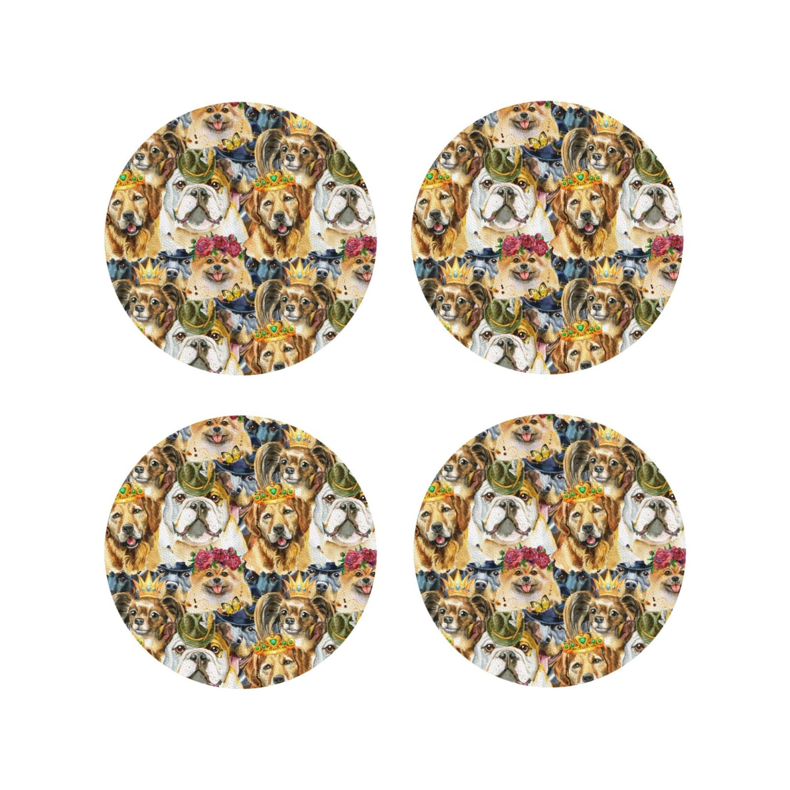 Fuzoiu Watercolor Dogs Print Leather Coasters Set,Drink Coasters Set of ...