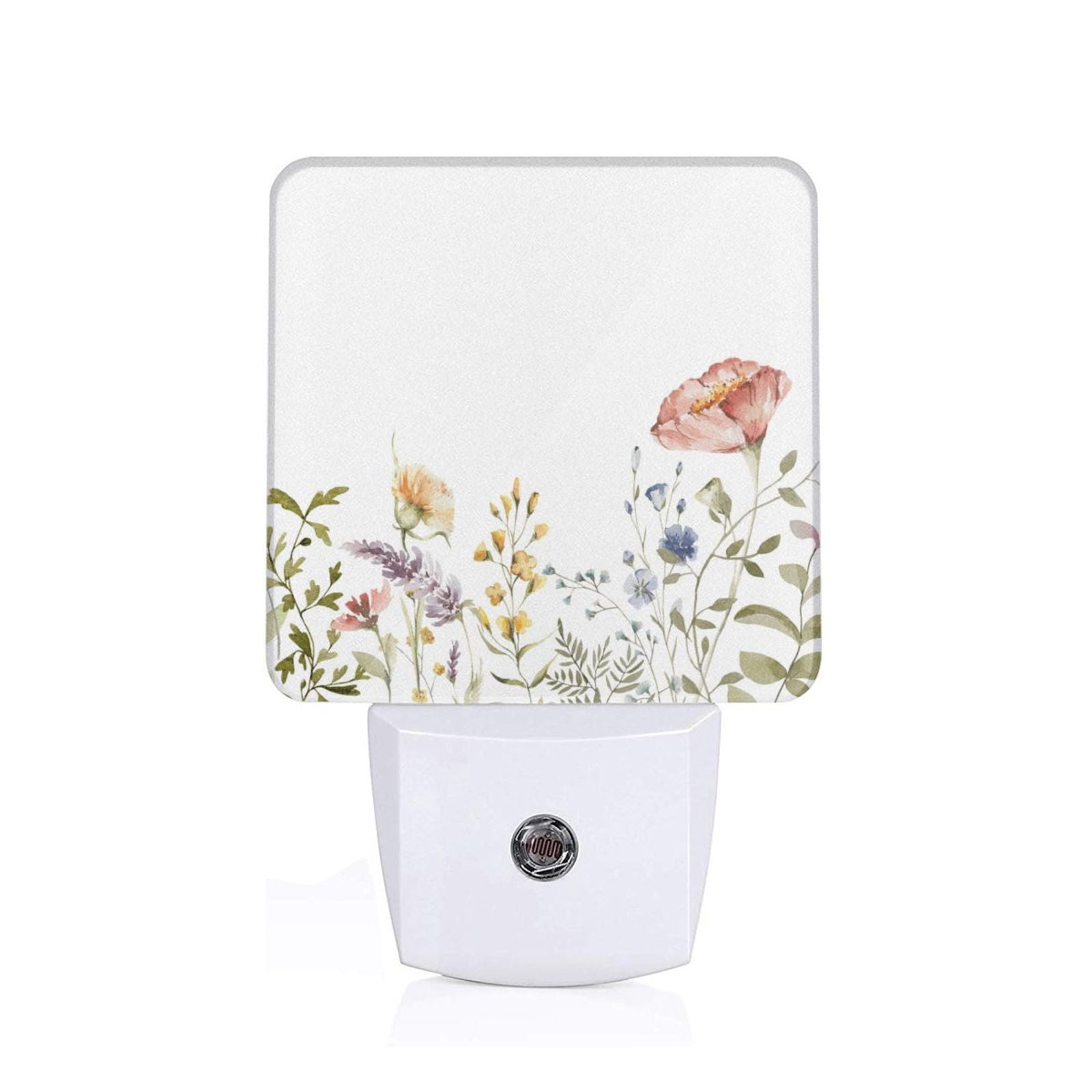 Fuzoiu Watercolor Floral Print Dusk to Dawn LED Night Light with Light ...