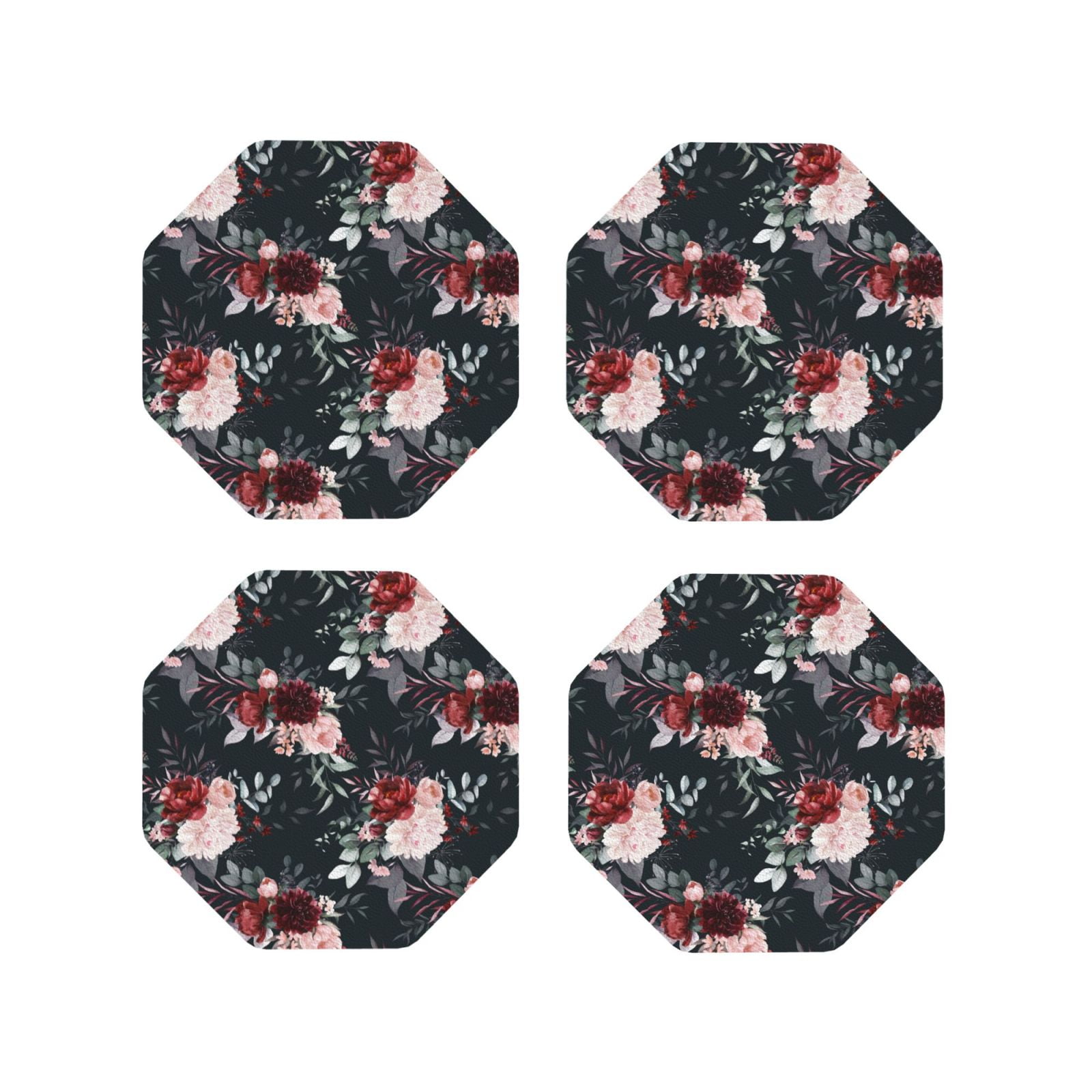 Fuzoiu Watercolor Floral Print Leather Coasters Set,Drink Coasters Set ...