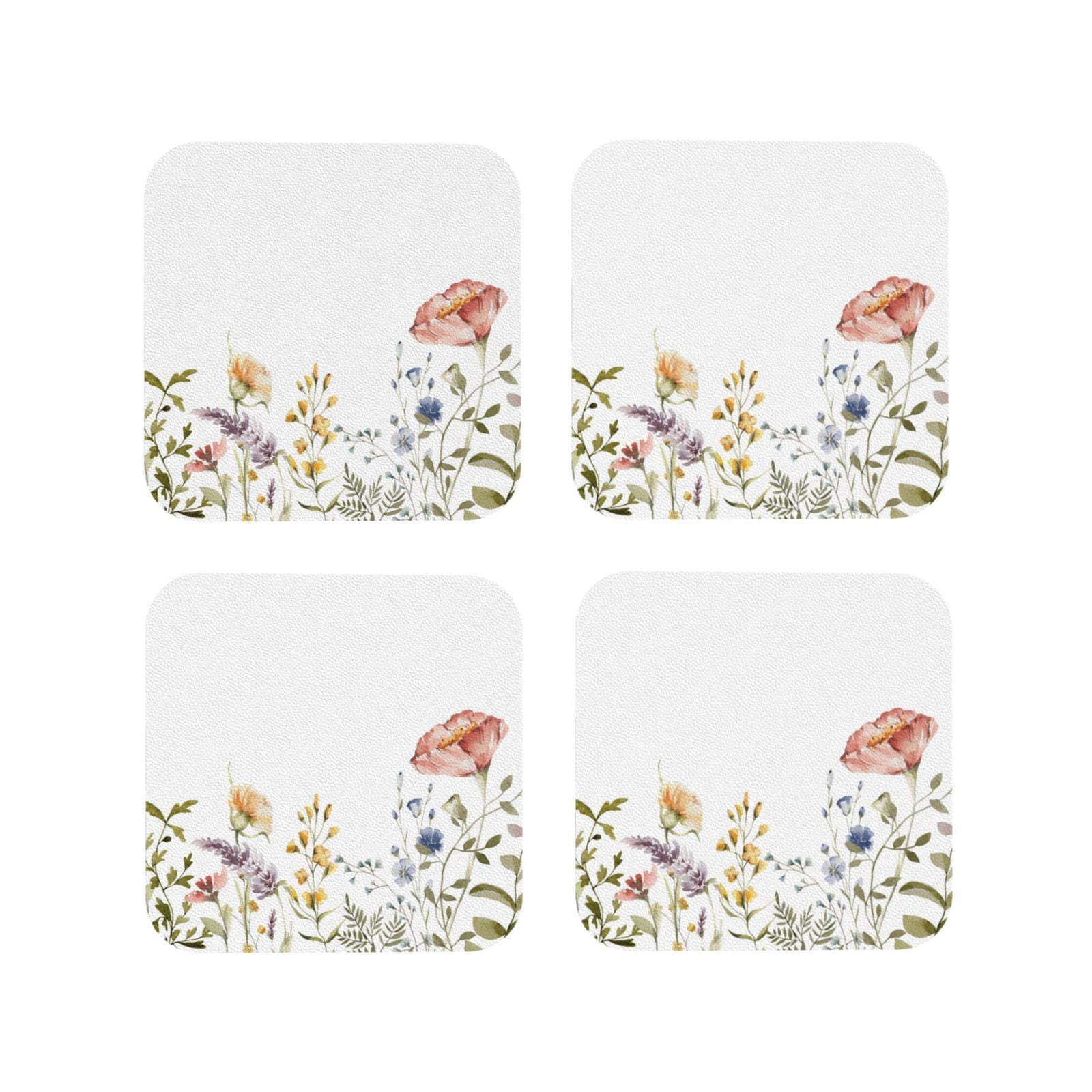 Fuzoiu Watercolor Floral Print Leather Coasters Set,Drink Coasters Set ...
