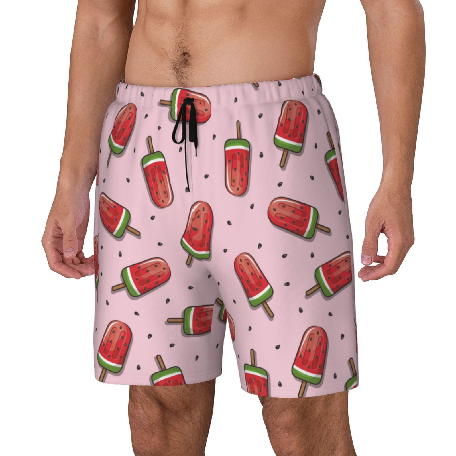 Fuzoiu Watermelon Ice Cream Print Men's Swim Shorts,Quick-Dry Double ...