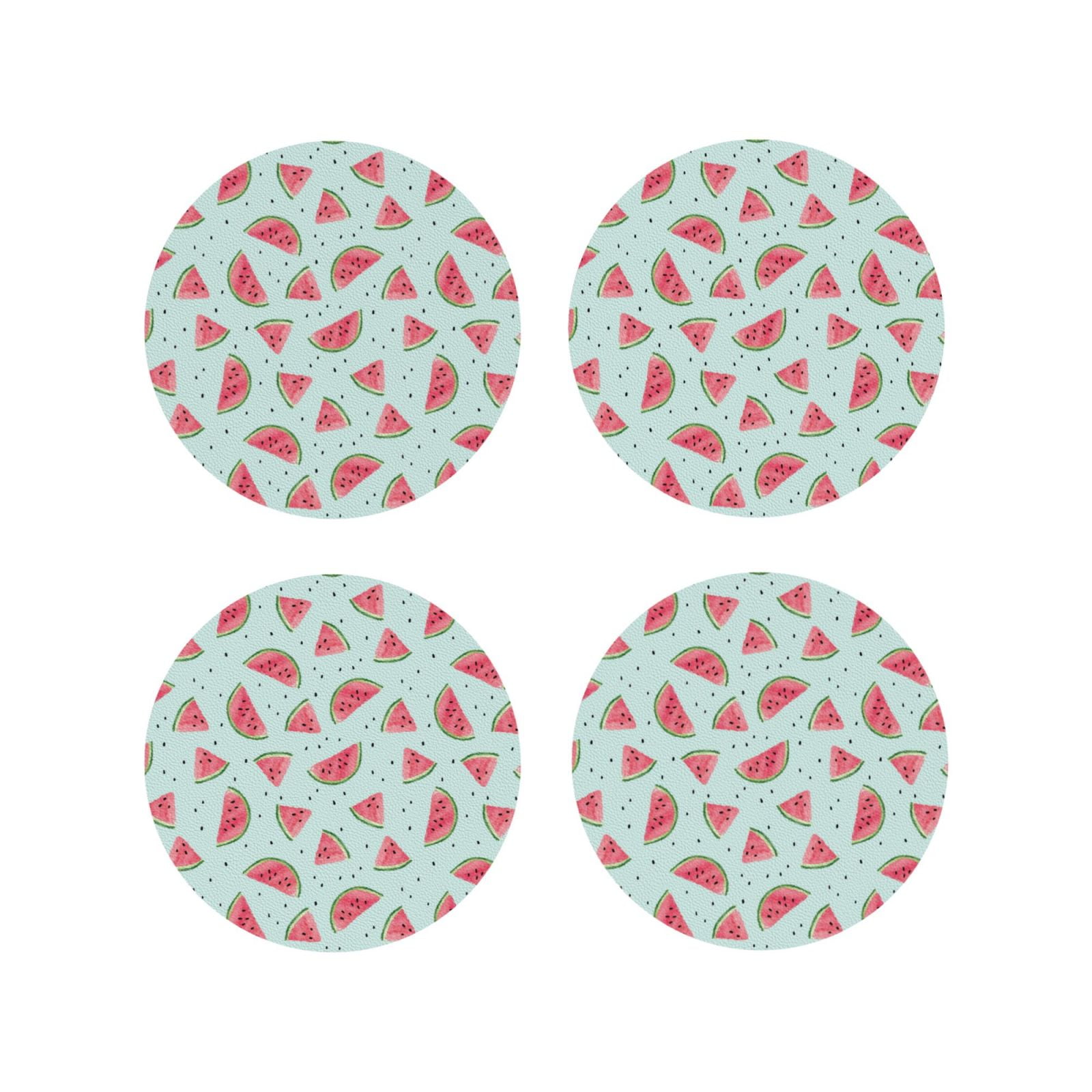 Fuzoiu Watermelon Print Leather Coasters Set,Drink Coasters Set of 4 ...