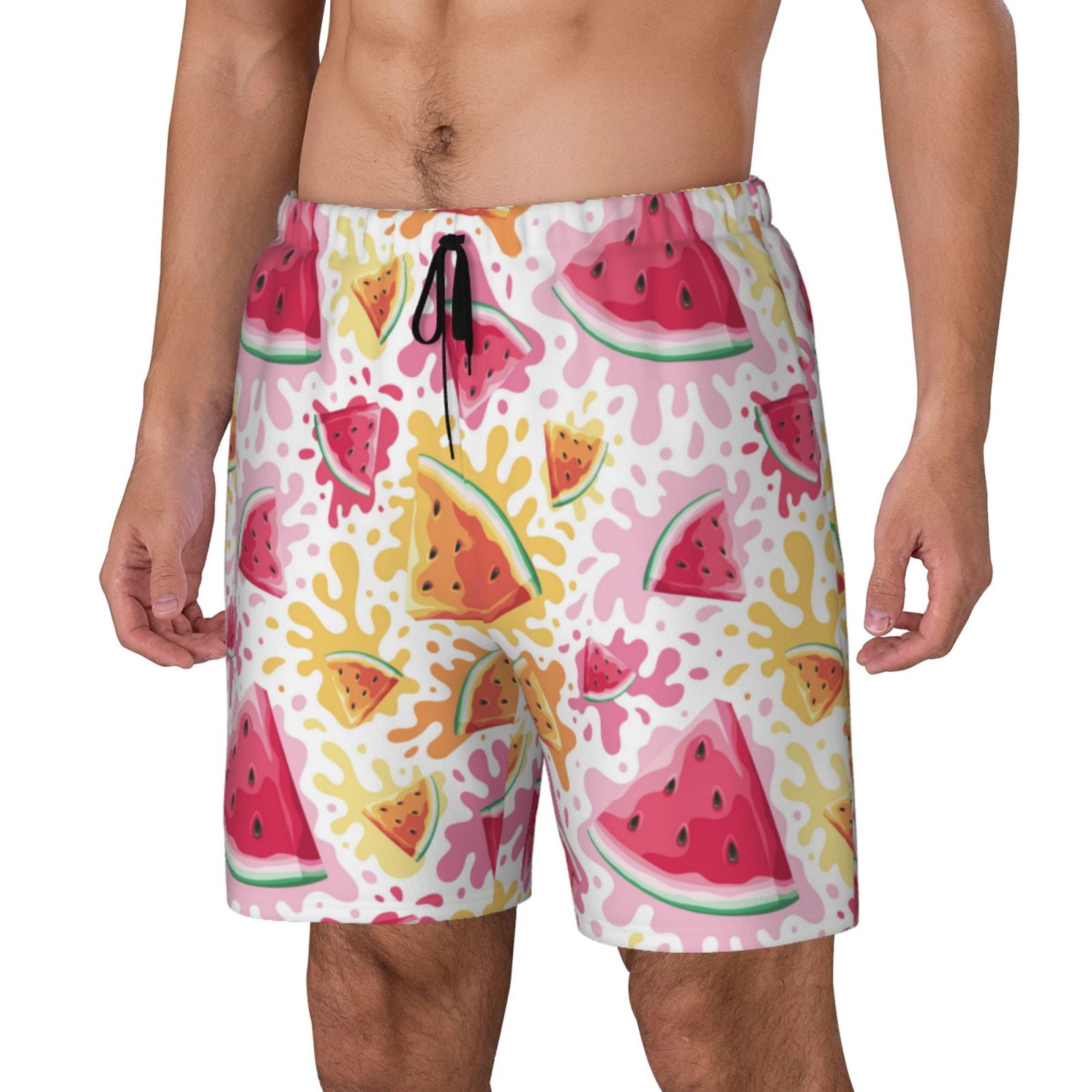 Fuzoiu Watermelon Print Men's Swim Shorts,Quick-Dry Double-Layer Swim ...