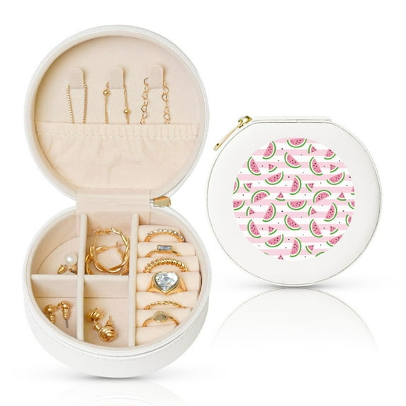 Fuzoiu Watermelon Print Portable Jewelry Box,Round Mini Leather Travel ...