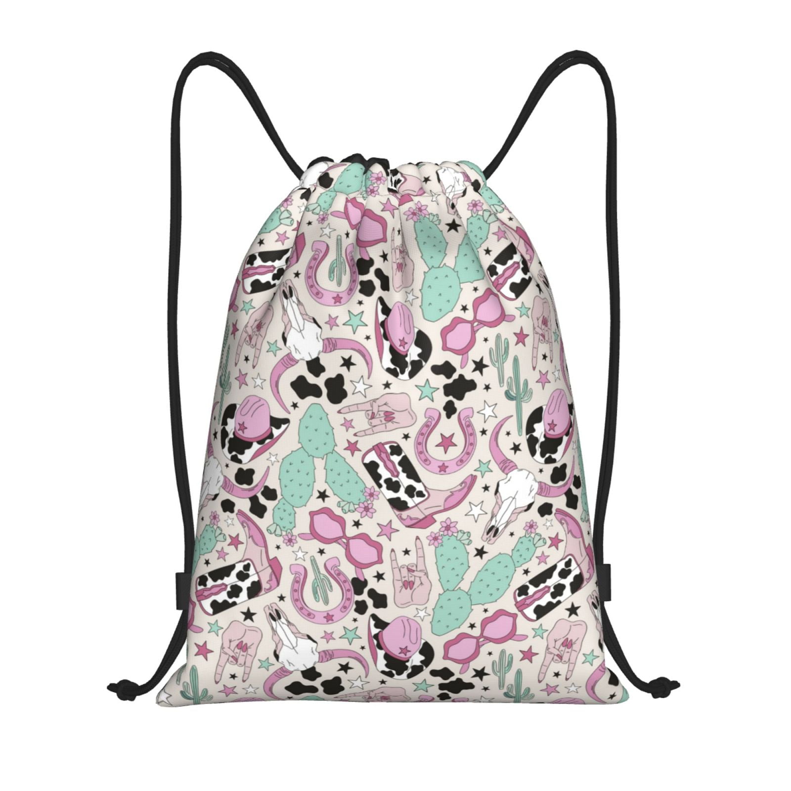 Fuzoiu West Cowgirl Disco Print Drawstring Backpack for Gym, Travel ...