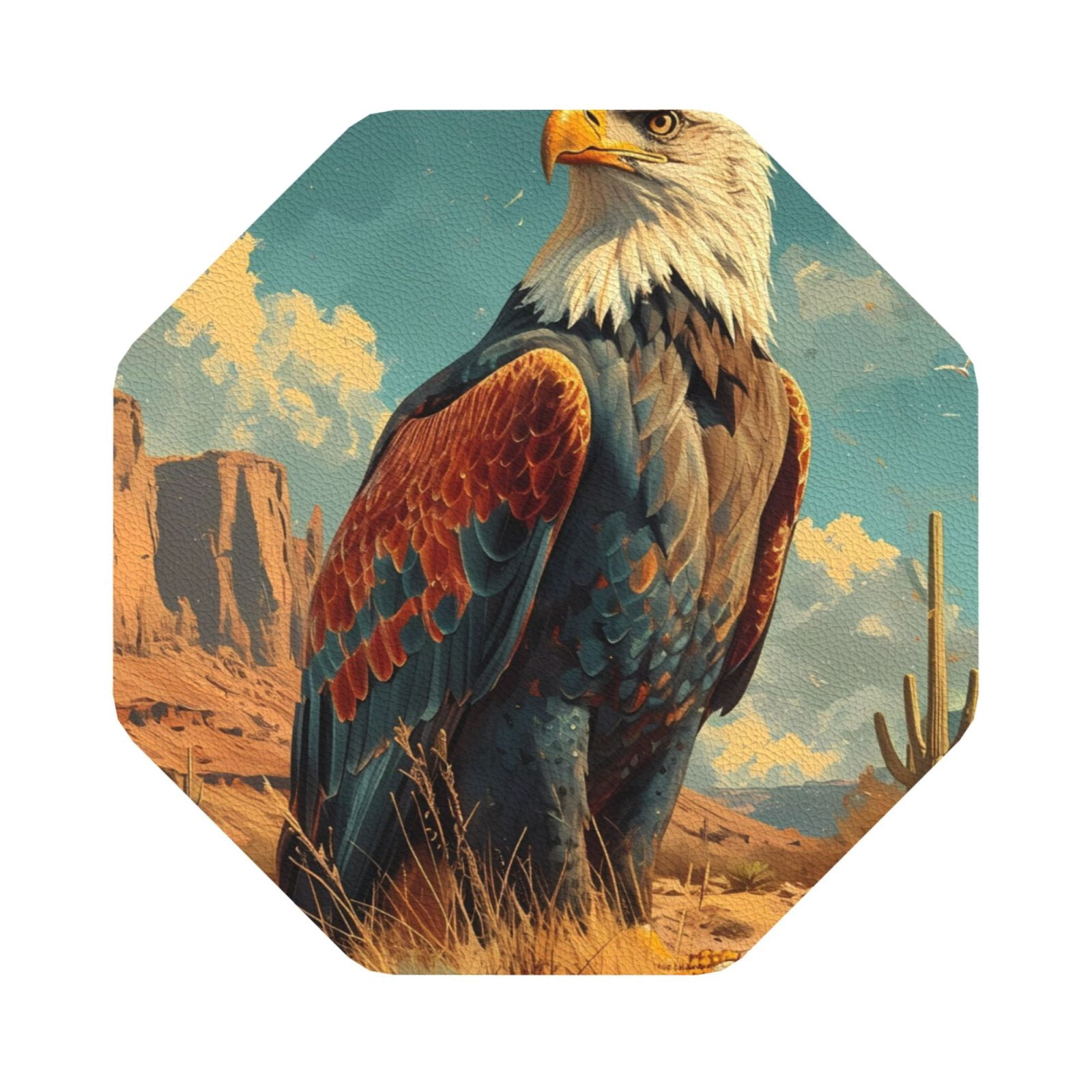 Fuzoiu Western Desert Cactus Bald Eagle Print Leather Coasters Set ...