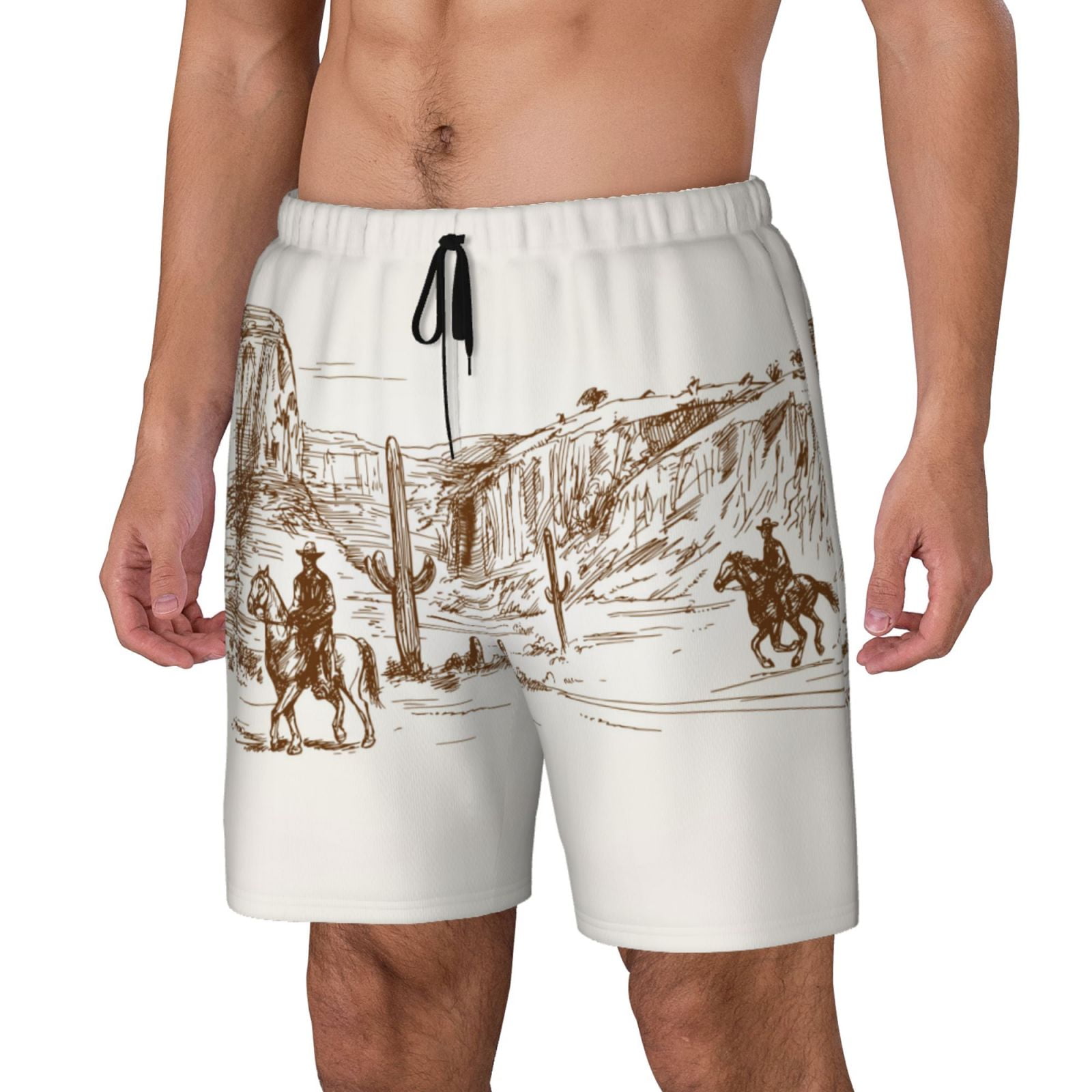 Fuzoiu Western Desert Cowboys Print Men's Swim Shorts,Quick-Dry Double ...