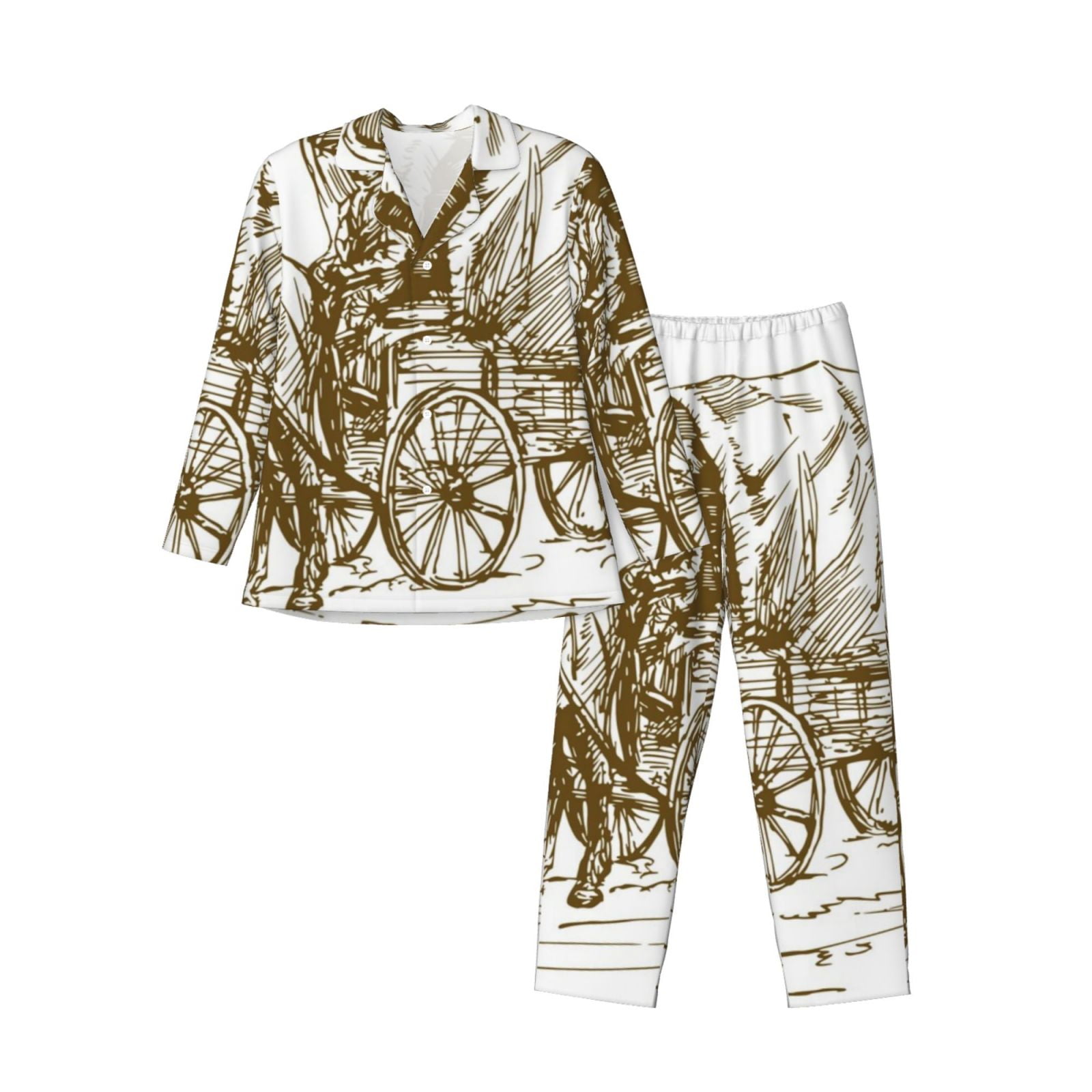 Fuzoiu Western Scenery With Old Wagon Print Men's Long-Sleeved Pajama ...