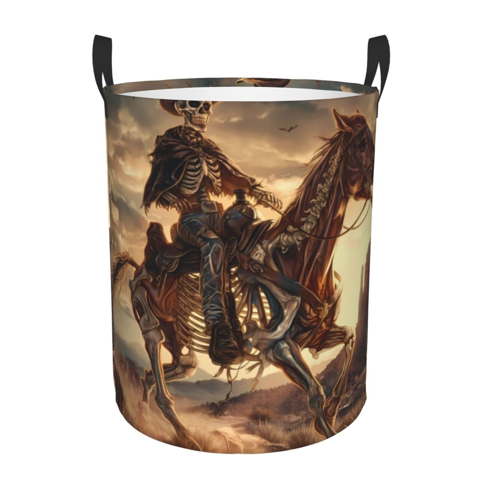 Fuzoiu Western Skeleton Cowboy Horse Print Circular Hamper,Laundry ...
