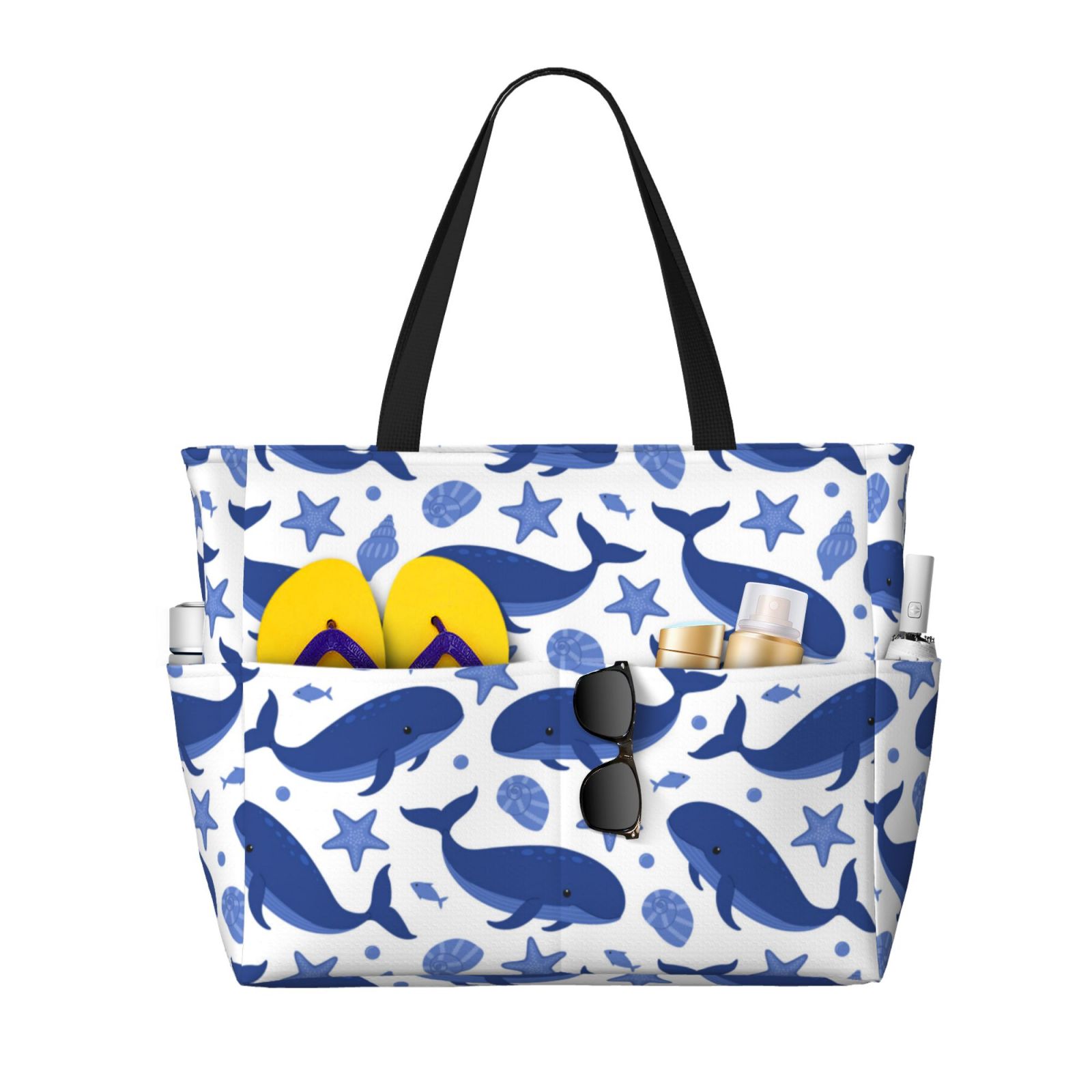 Fuzoiu Whale Print Waterproof Beach Tote Bag for Women Girls with ...