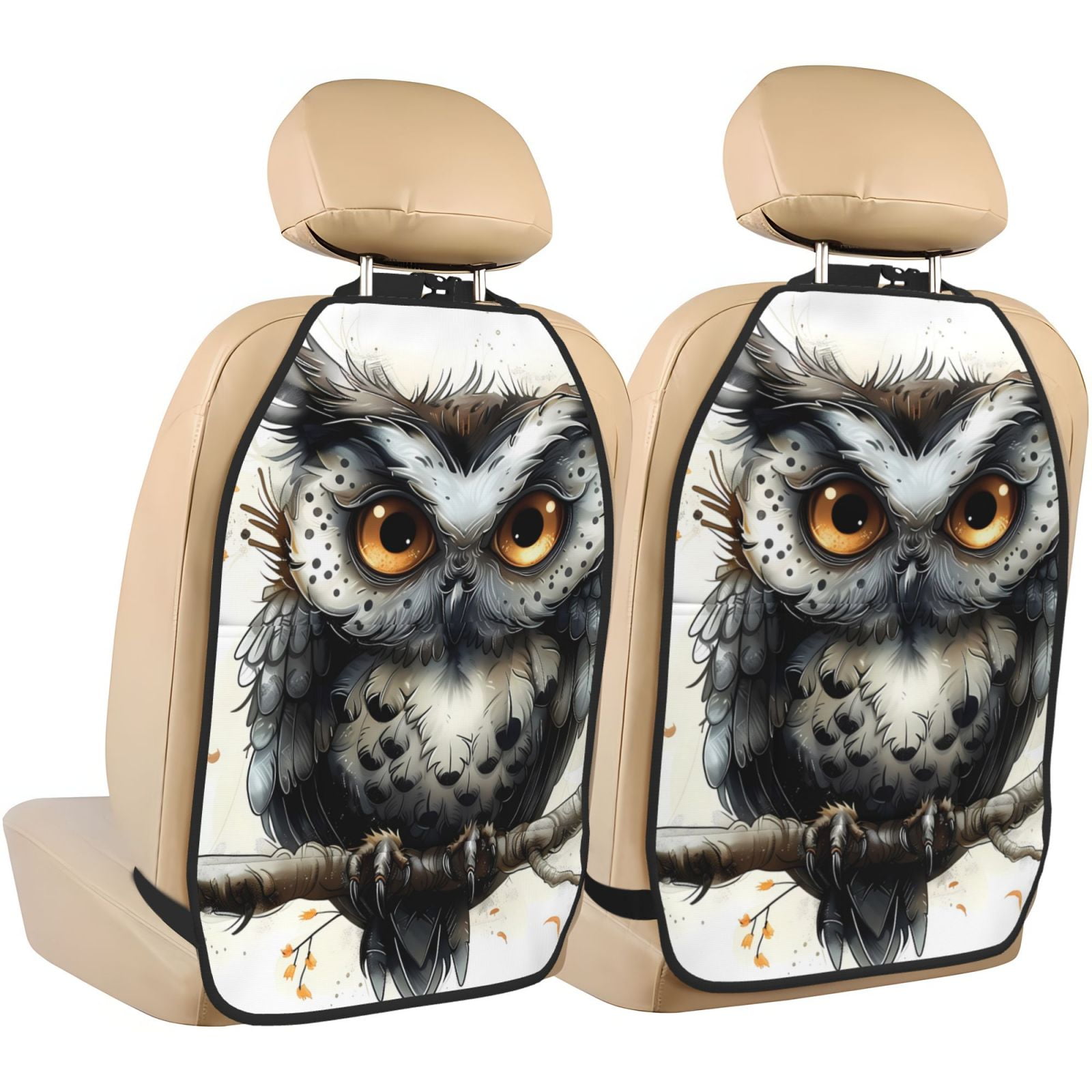Fuzoiu Whimsical Owl On Branch Print 2 Pack Kick Mat Back Seat ...