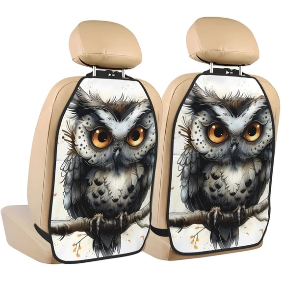 Fuzoiu Whimsical Owl On Branch Print 2 Pack Kick Mat Back Seat ...