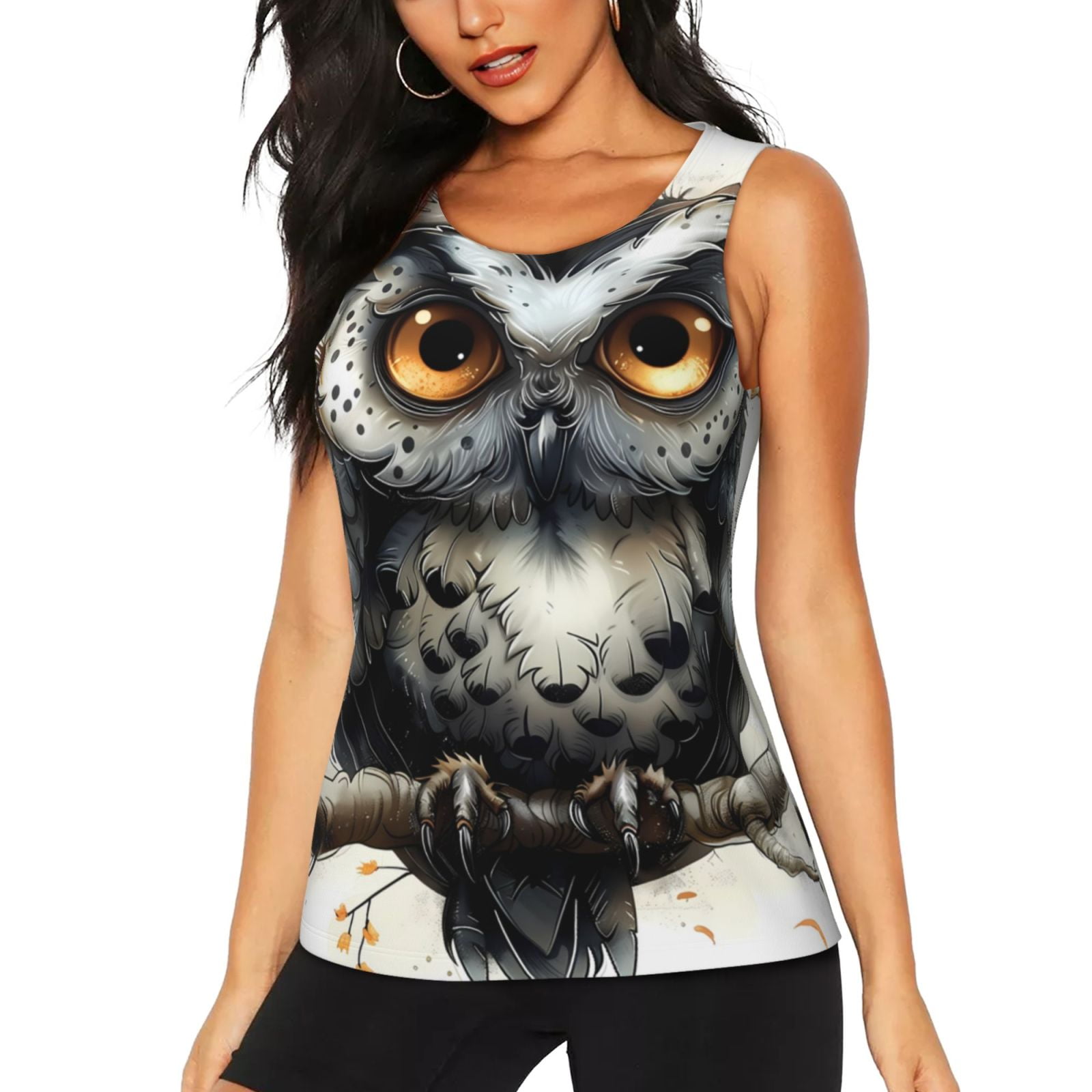 Fuzoiu Whimsical Owl On Branch Print Women's Workout Tank Top,Athletic ...