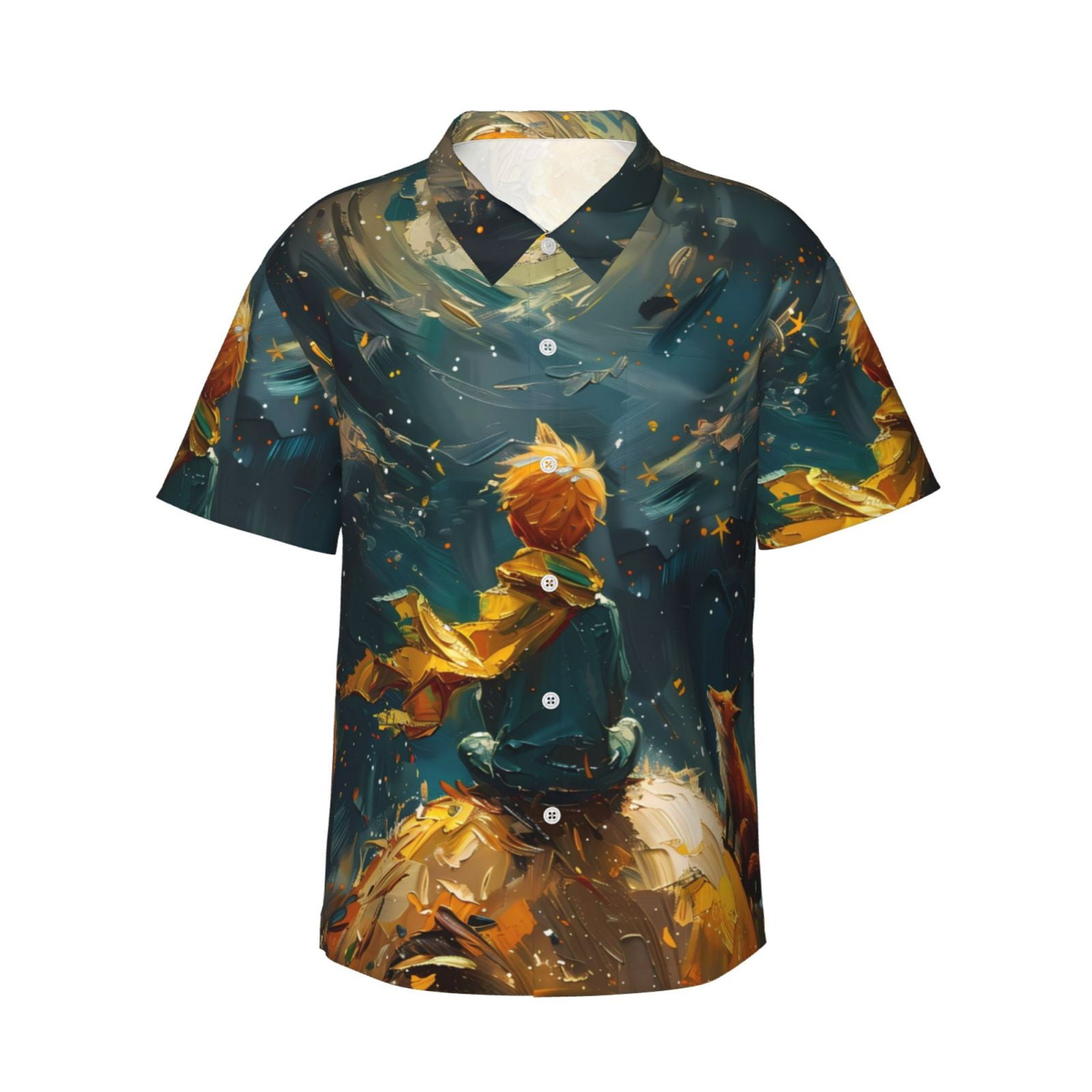 Fuzoiu Whimsical Starry Night Scene Print Hawaiian Shirt for Men ...